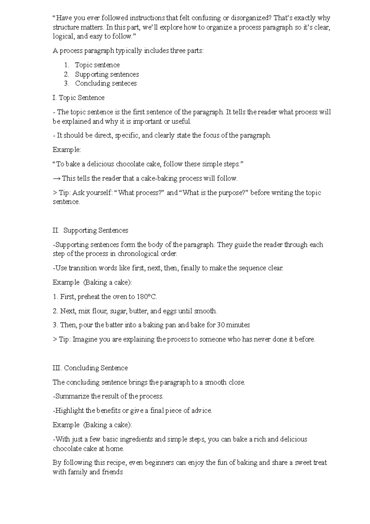 II. Structure of a Process Paragraphs: Clear & Logical Steps - Studocu
