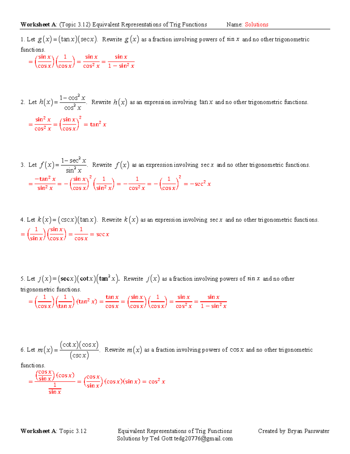 Worksheet A Key: Topic 3.12 Equivalent Representations of Trig ...