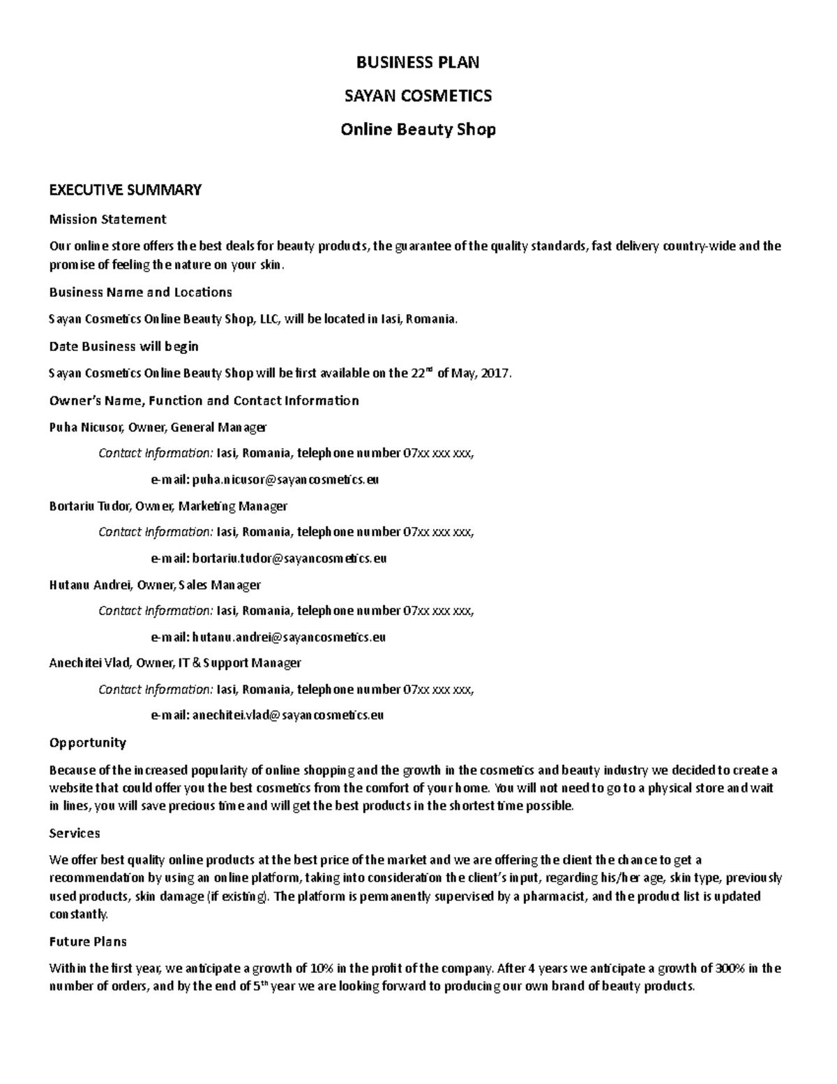 Business-PLAN - Grade: 9 - BUSINESS PLAN SAYAN COSMETICS Online Beauty ...