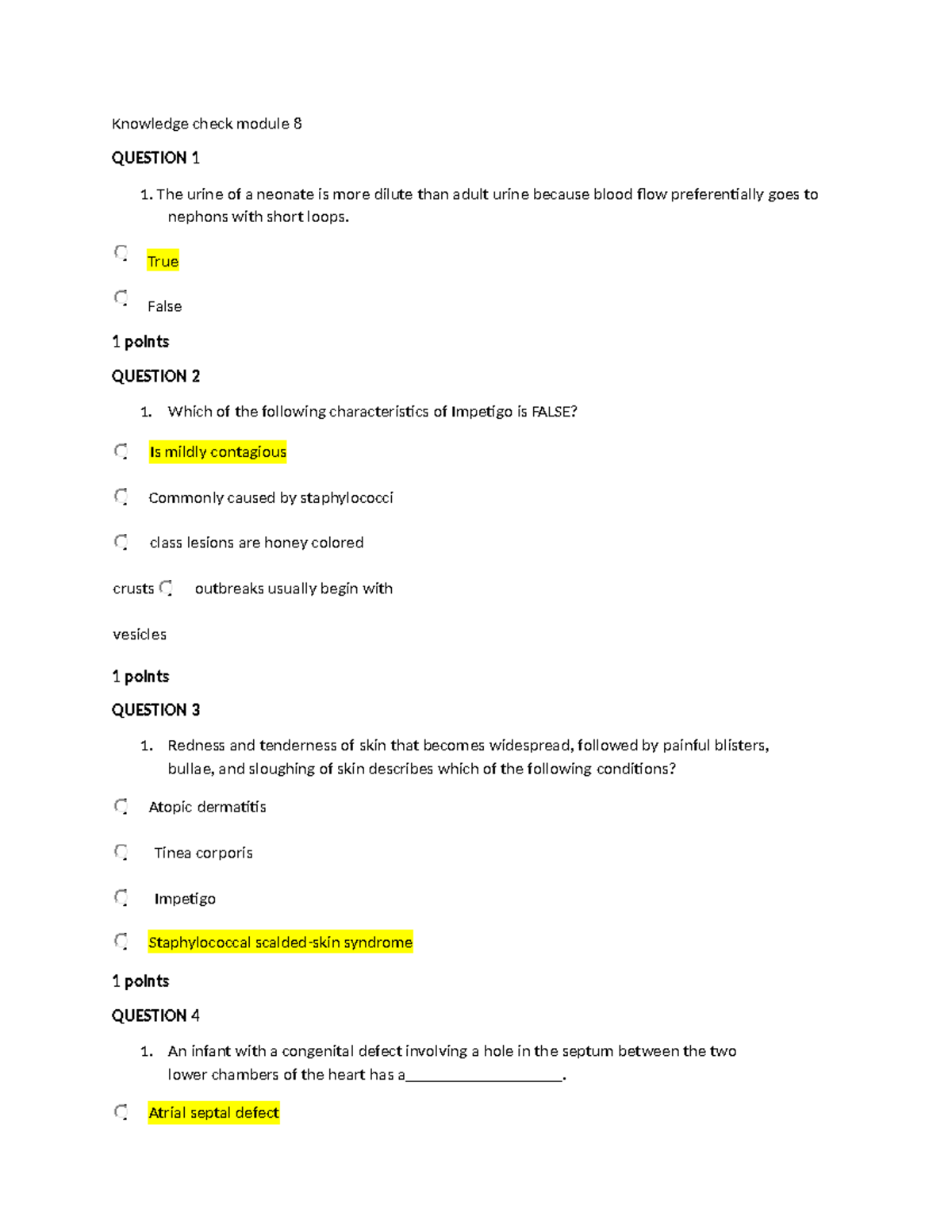 NURS 6501 Module 8 Week 11 Pediatric Knowledge Check Answers - Studocu