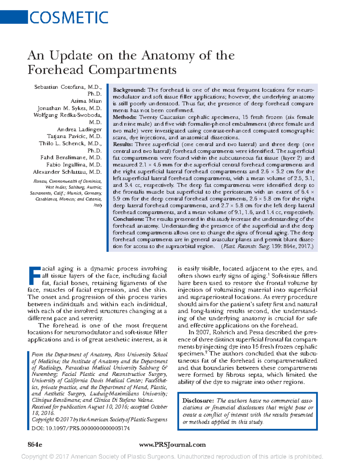 COSMETIC 2017 Update on Forehead Compartments Anatomy - Studocu