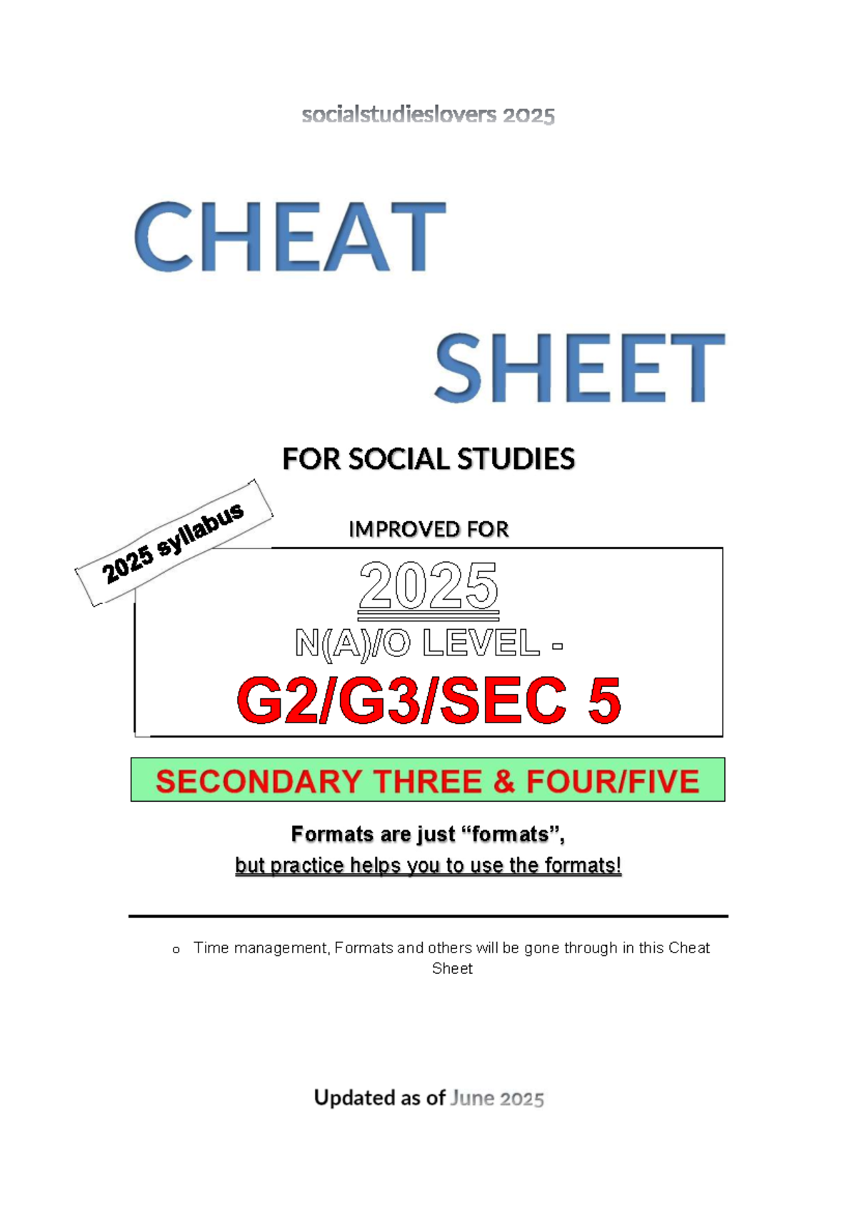 CHEAT SHEET FOR SOCIAL STUDIES G2 G3 S5: TIME MANAGEMENT & WRITING ...