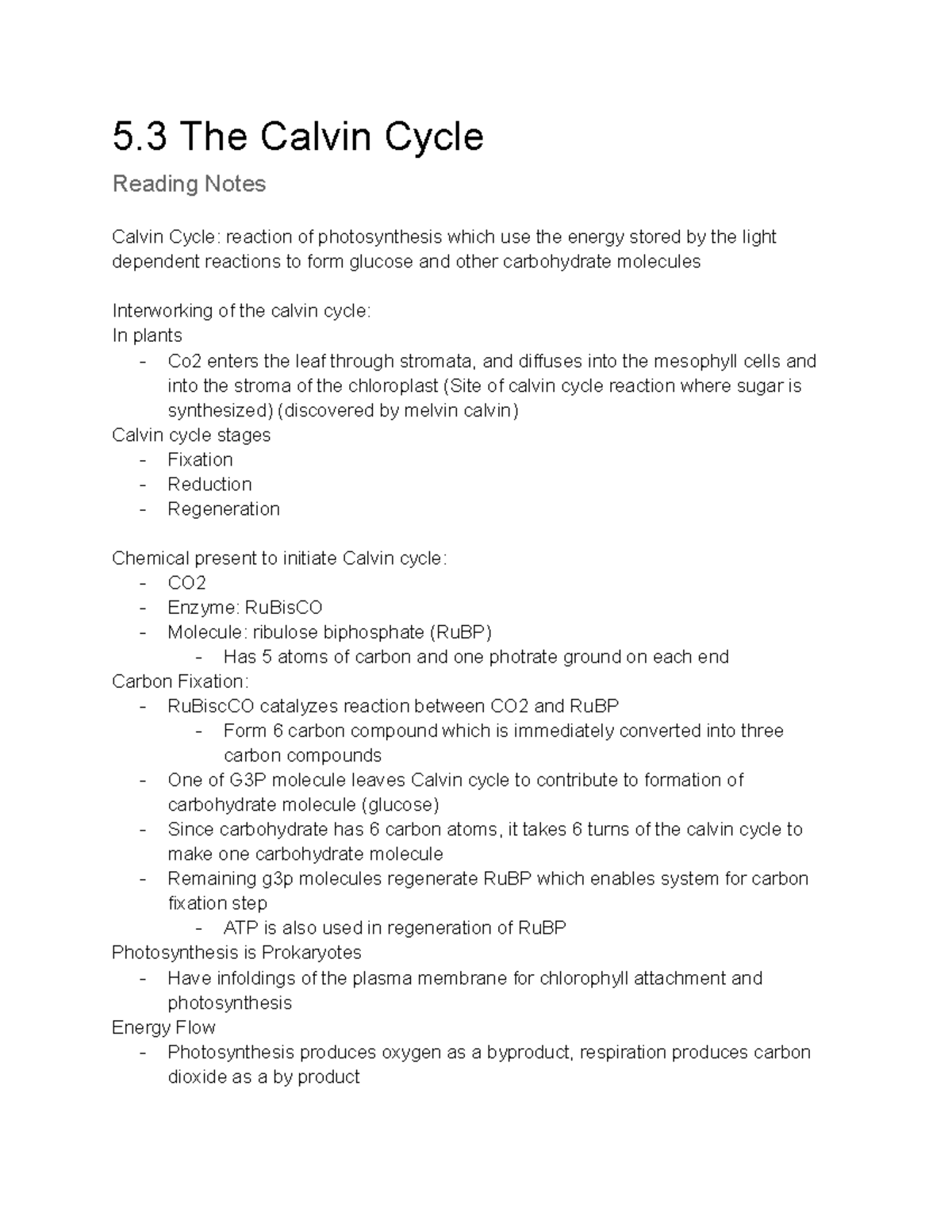 BIO 1-5 Final Exam Notes: Understanding the Calvin Cycle - Studocu