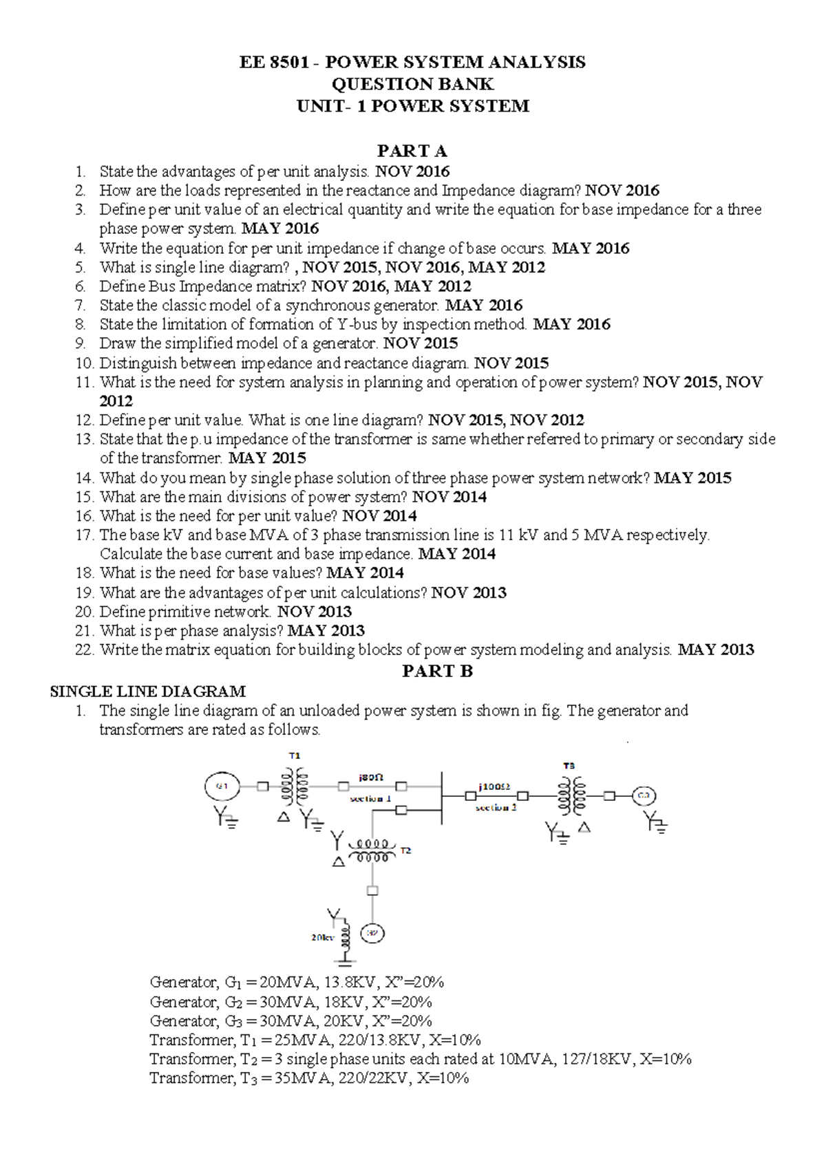 EE 8501 Power System Analysis - Comprehensive Question Bank - Studocu
