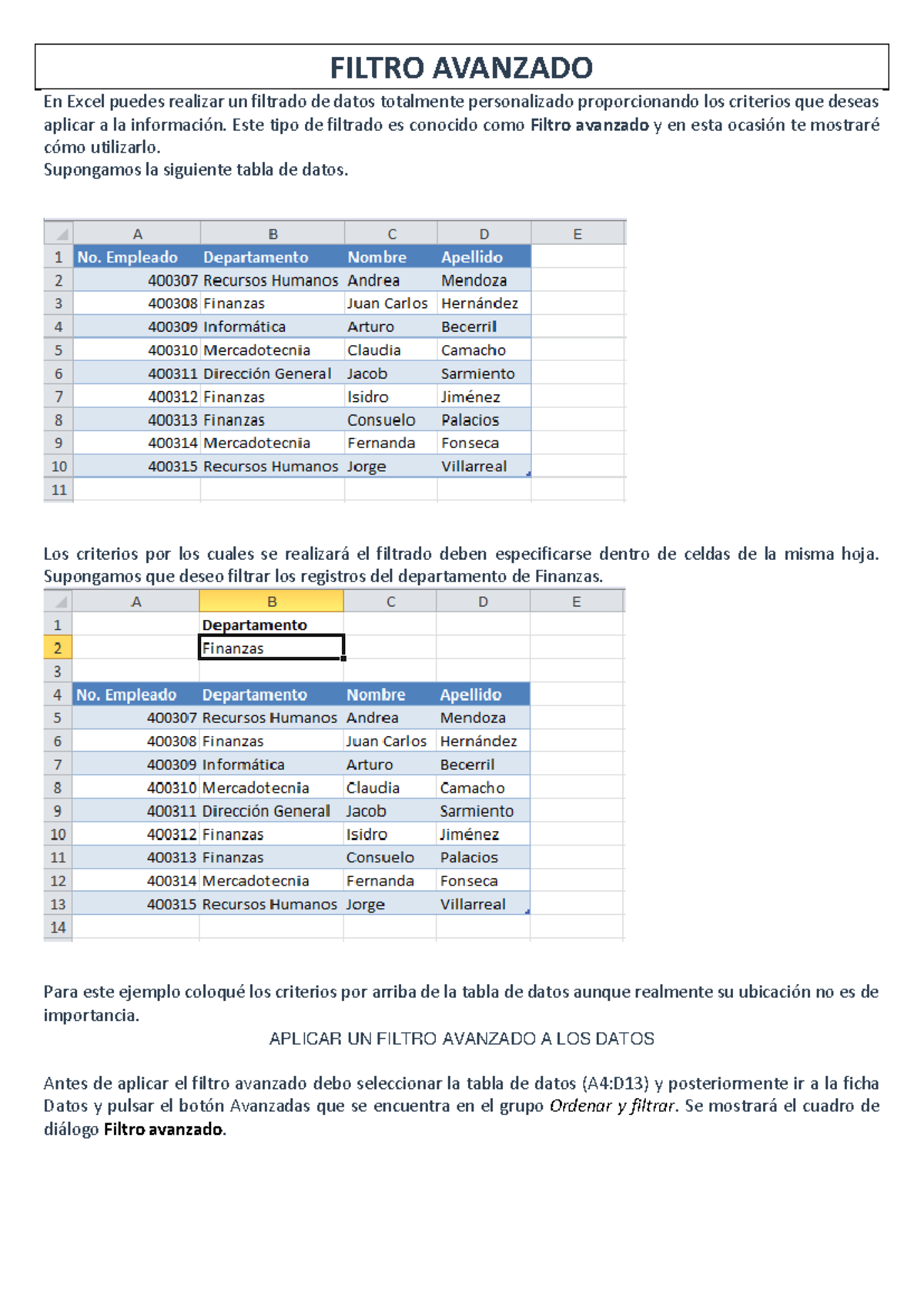 Filtro Avanzado en Excel: Guía para Filtrar Datos Personalizados - Studocu