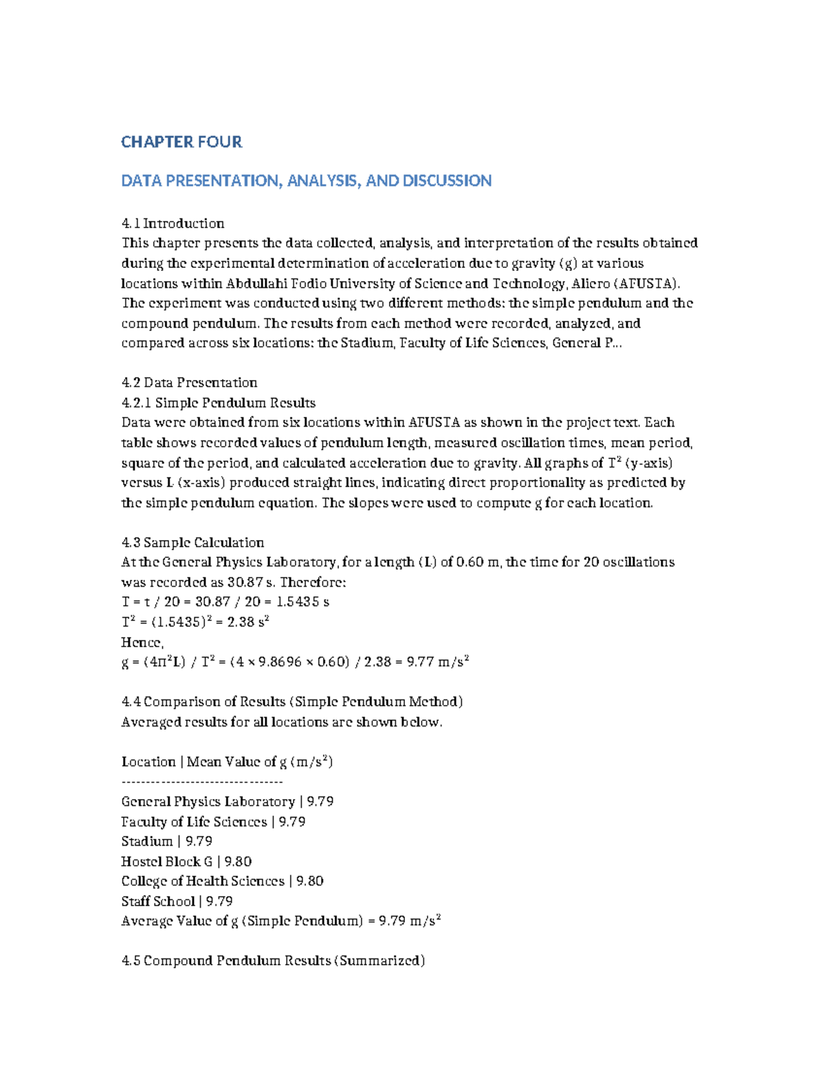 CHAPTER 4: DATA ANALYSIS & DISCUSSION ON GRAVITY EXPERIMENT (AFUSTA) - Studocu