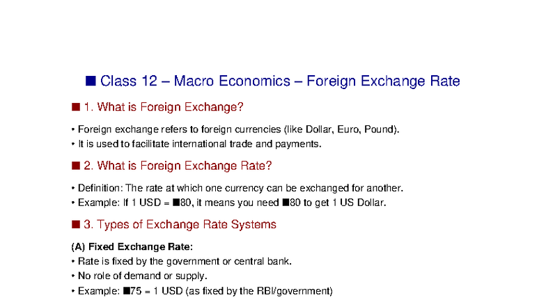 Class 12 Macro Economics: Foreign Exchange Rate Notes - Studocu