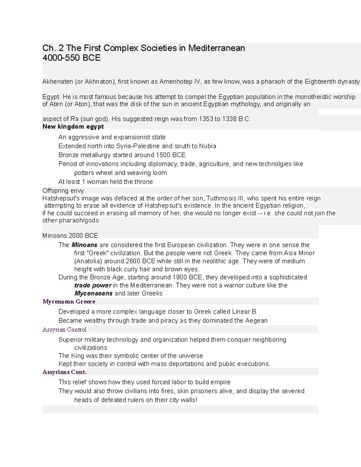 Ch. 2 Notes: The First Complex Societies in the Mediterranean (4000-550 ...