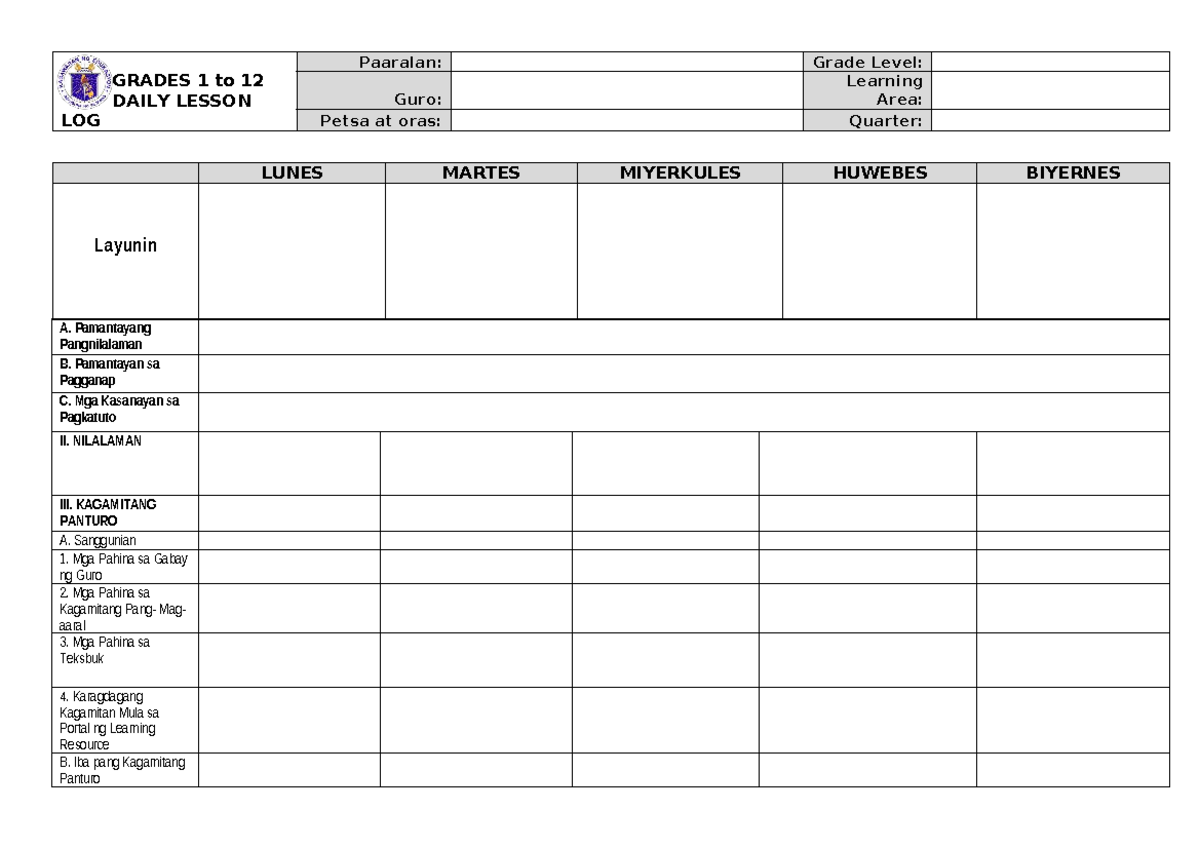Daily Lesson Log - Filipino (Grades 1-12) - Studocu