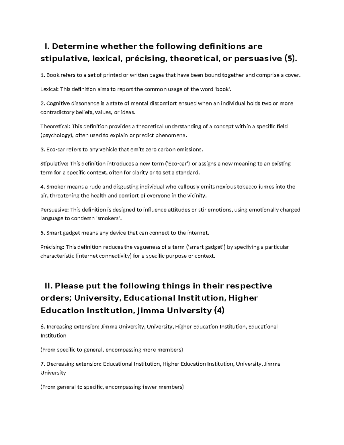 Logic Assignment: Definitional Techniques and Examples (Course Code ...