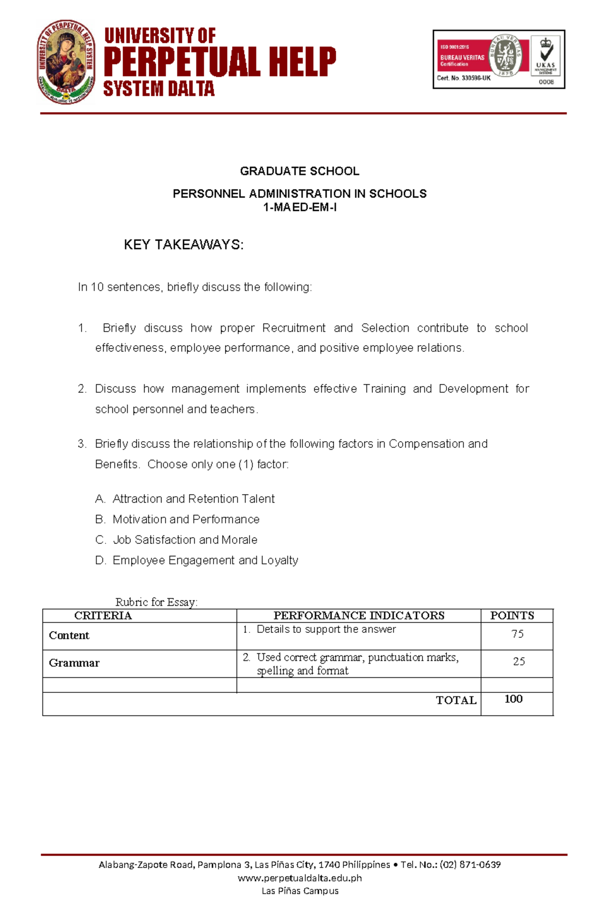 Key Takeaways on Personnel Administration in Schools (GRAD 101) - Studocu