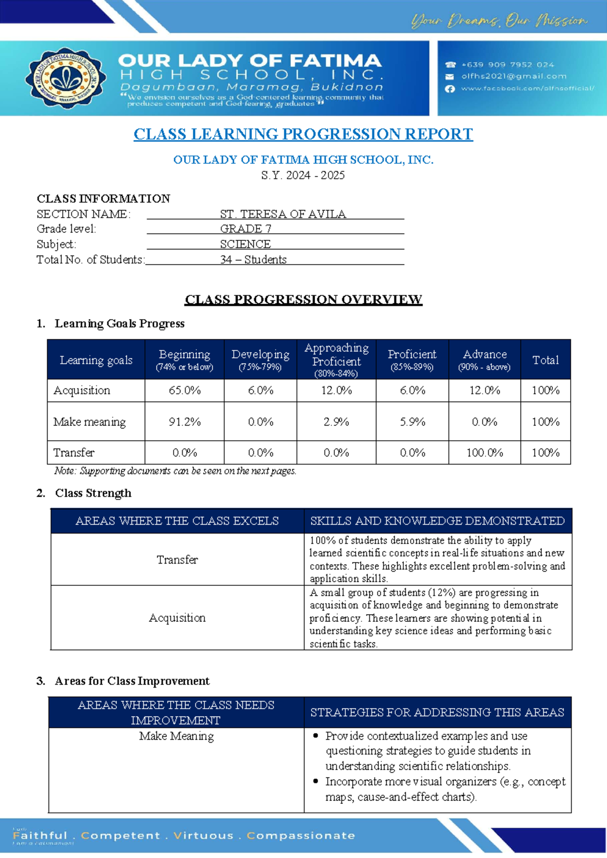 Grade 7 Science Progress Report (S. 2024-2025) - Studocu