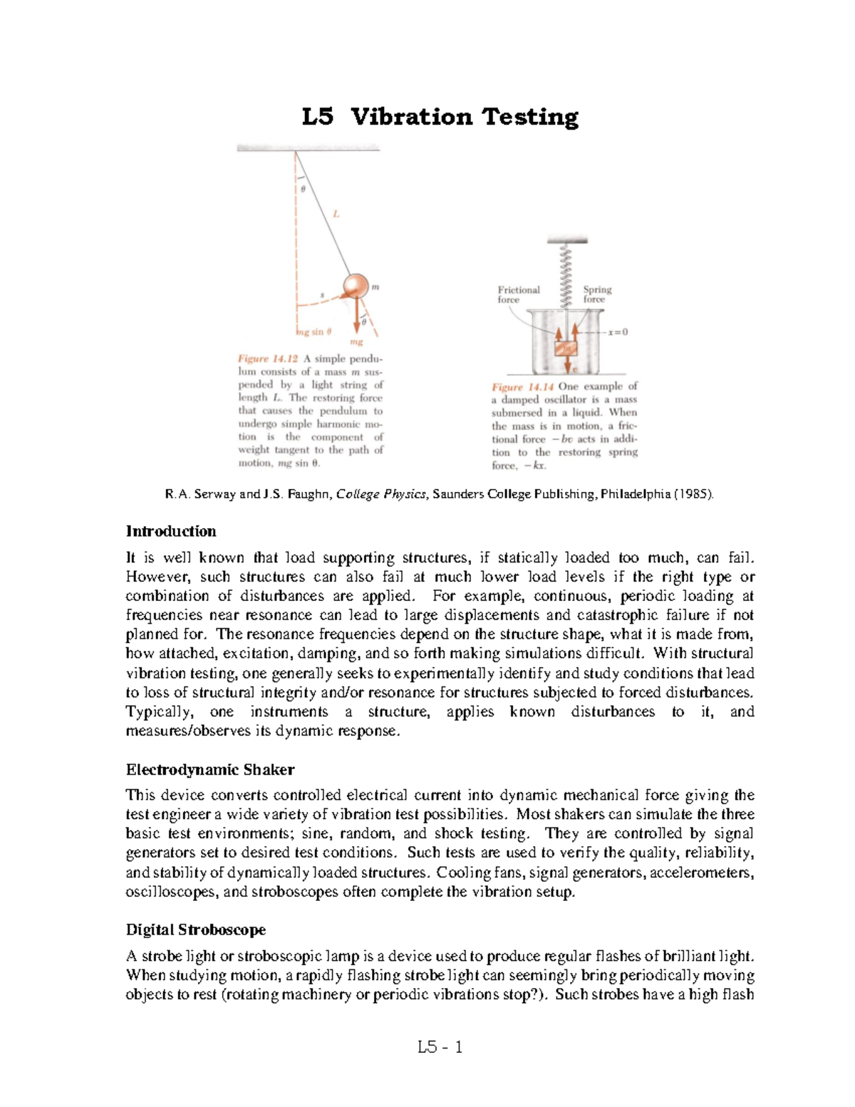 Vibration Testing Lab Procedure (ENG 101) - Resonance Observations - L ...