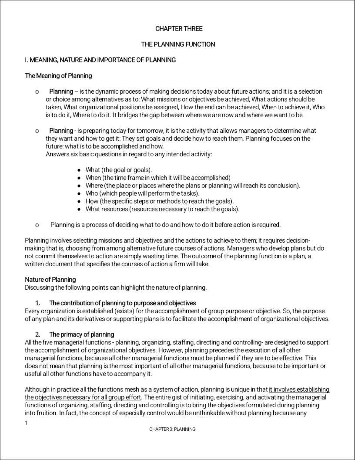 Management 101: Chapter 3 - The Planning Function Explained - Studocu