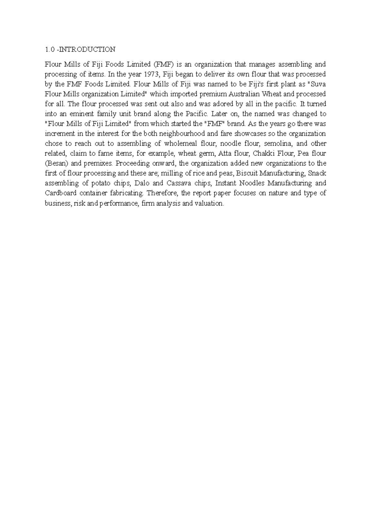 AF208 Major Assignment: FMF Foods Limited - Analysis and Evaluation ...
