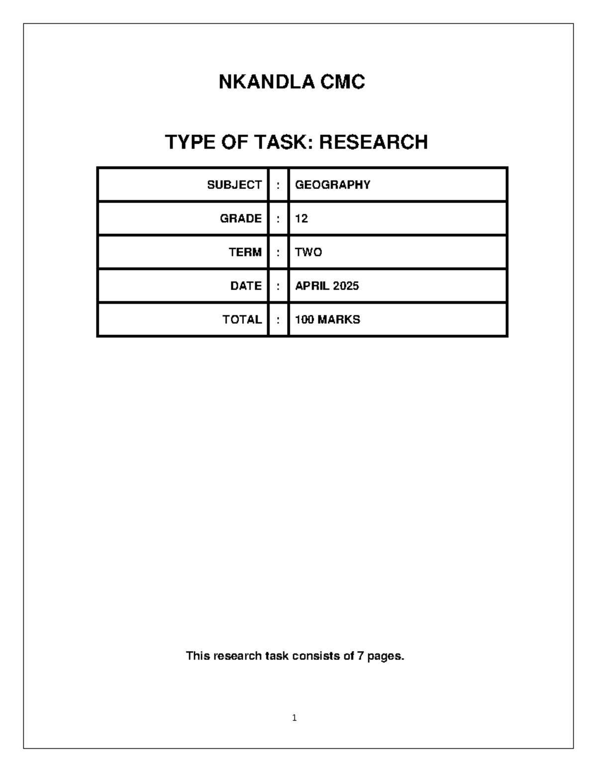 Grade 12 geography research task 2025: Informal sector analysis - Studocu