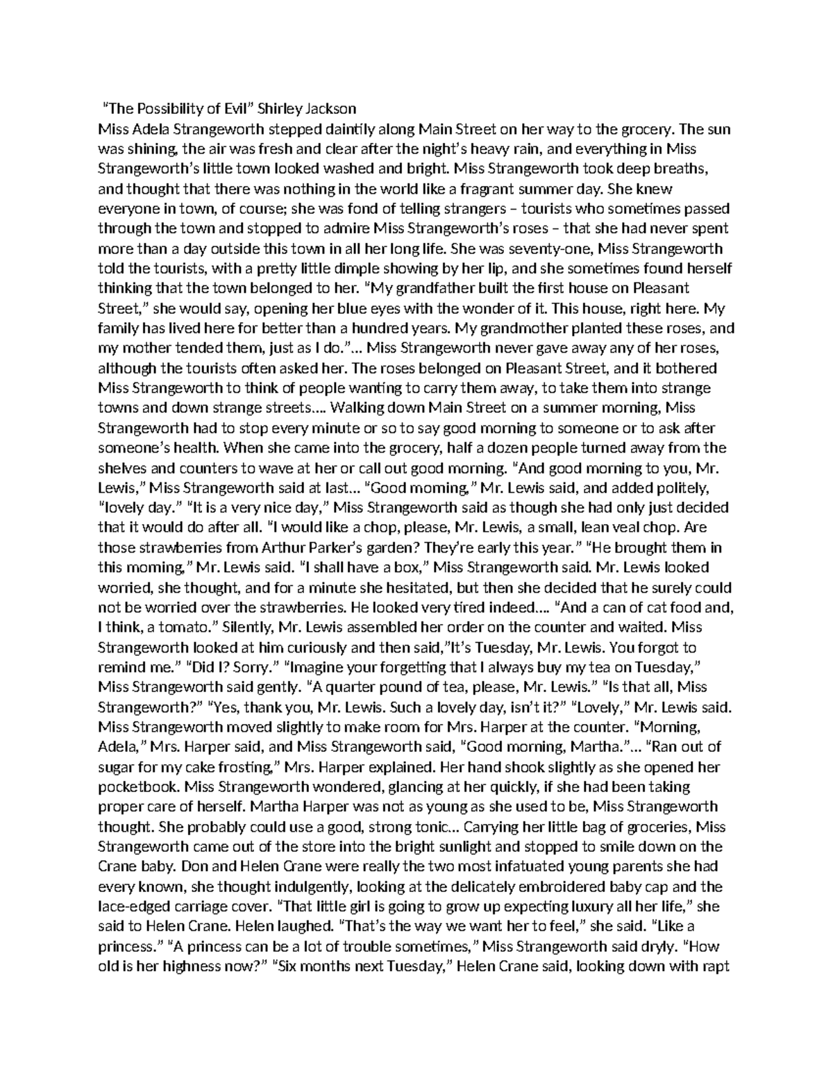 The Possibility of Evil (ENG 101) - Comprehensive Essay Notes - Studocu