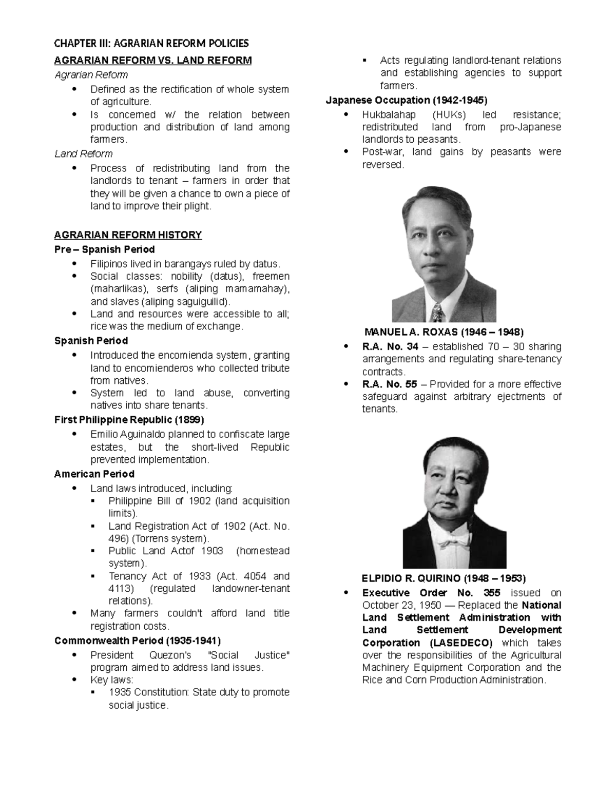 CHAPTER AGRARIAN REFORM POLICIES: A Historical Overview and Analysis ...
