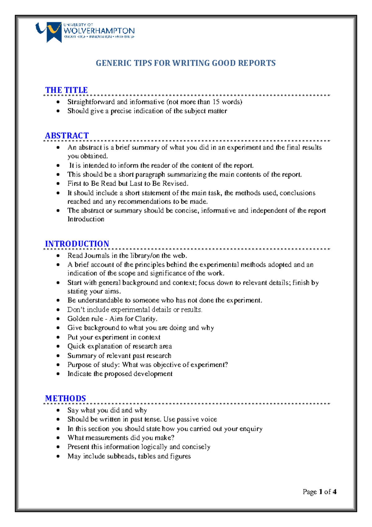 TIPS FOR Writing GOOD Reports - GENERIC TIPS FOR WRITING GOOD REPORTS ...