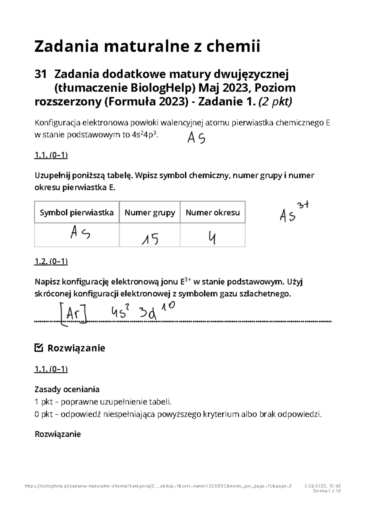 Zadania maturalne z chemii - Poziom rozszerzony (Maj 2023) - Studocu
