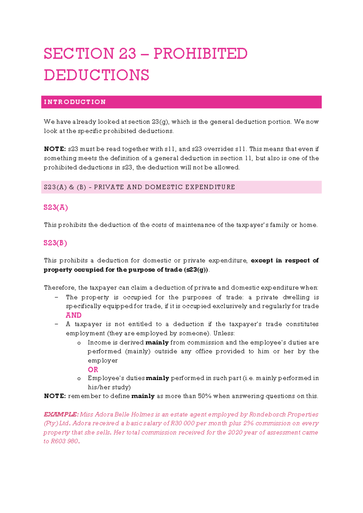 Understanding Prohibited Deductions in Tax Law (S23) - Studocu