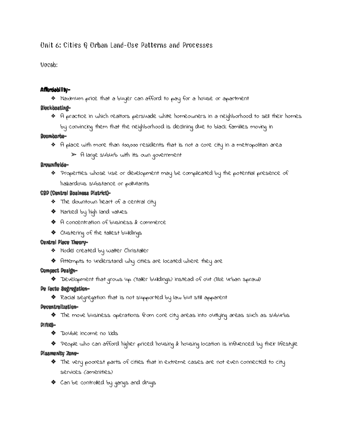Unit 6: Urban Land-Use Patterns & Processes in Cities - Studocu