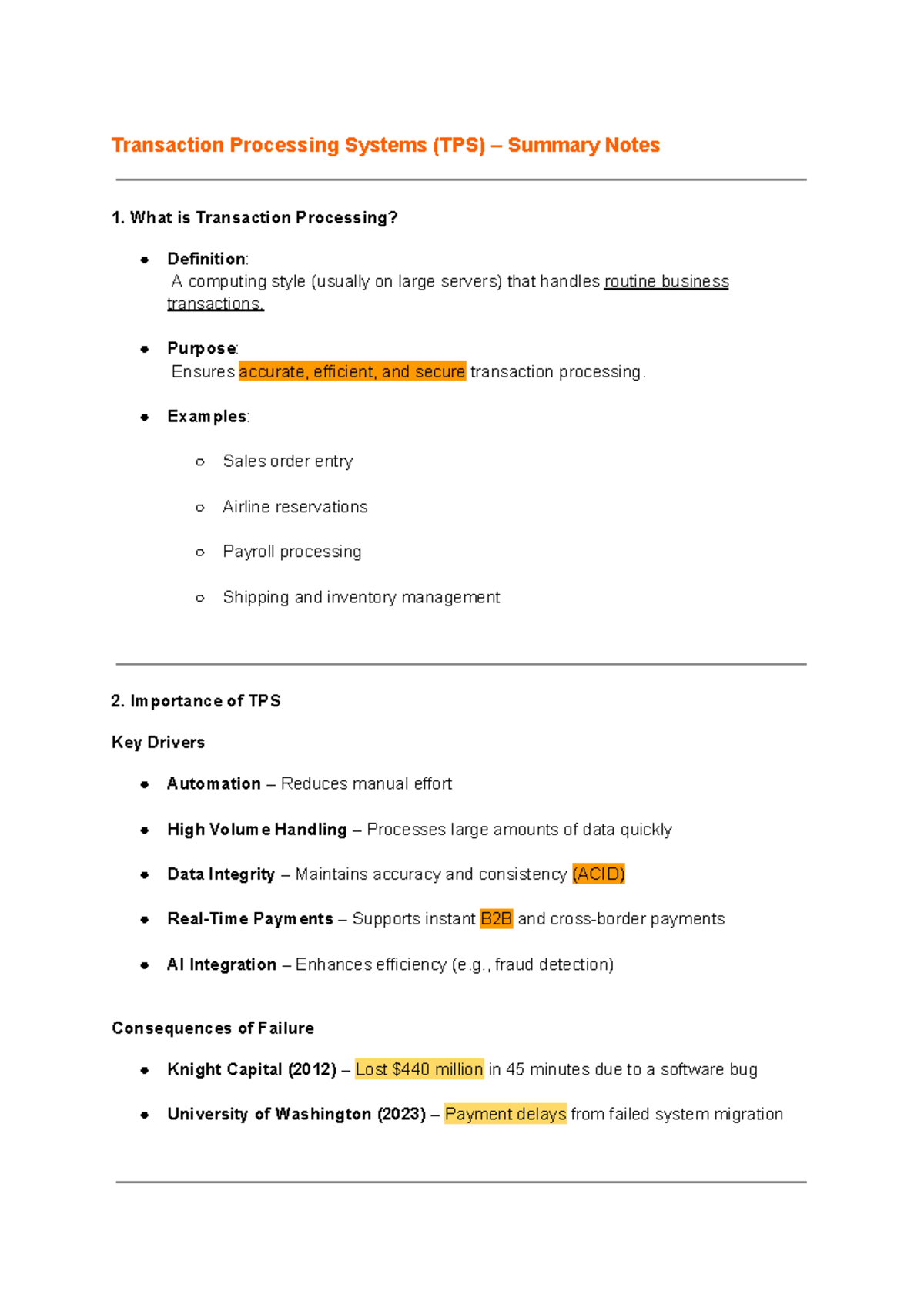 INF Exam Preparation: Transaction Processing Systems (TPS) Summary ...
