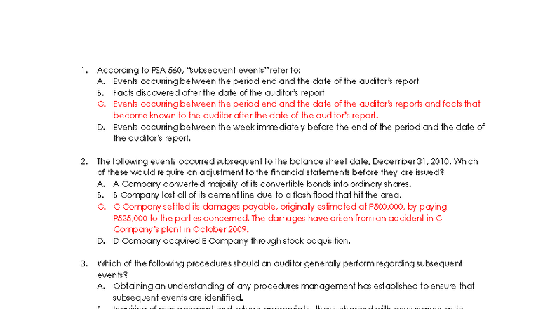 PSA 560: Subsequent Events and Auditor Responsibilities - Study Notes ...