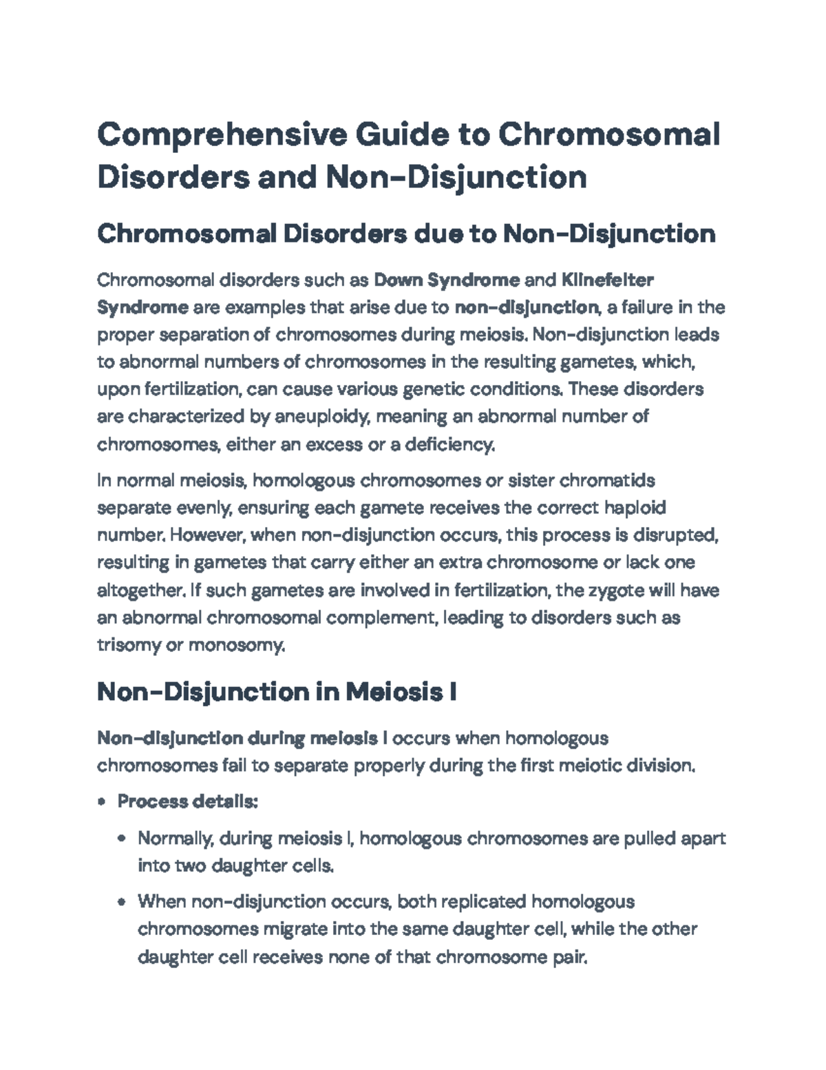 Comprehensive Guide to Chromosomal Disorders (BIO 101) - Studocu