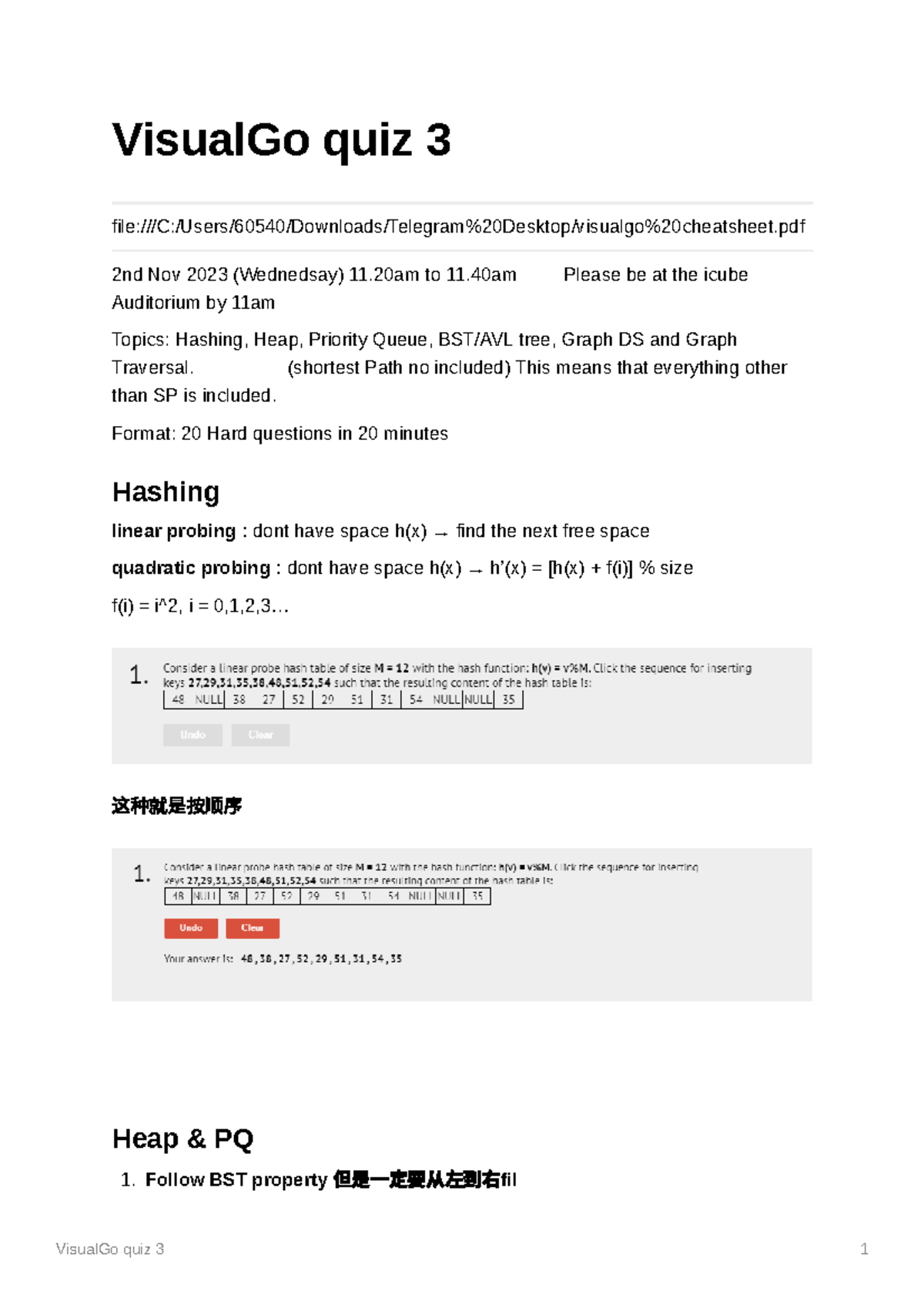 Visual Go quiz 3 - This is note for CS2040 AY 21/22 - VisualGo quiz 3 ...