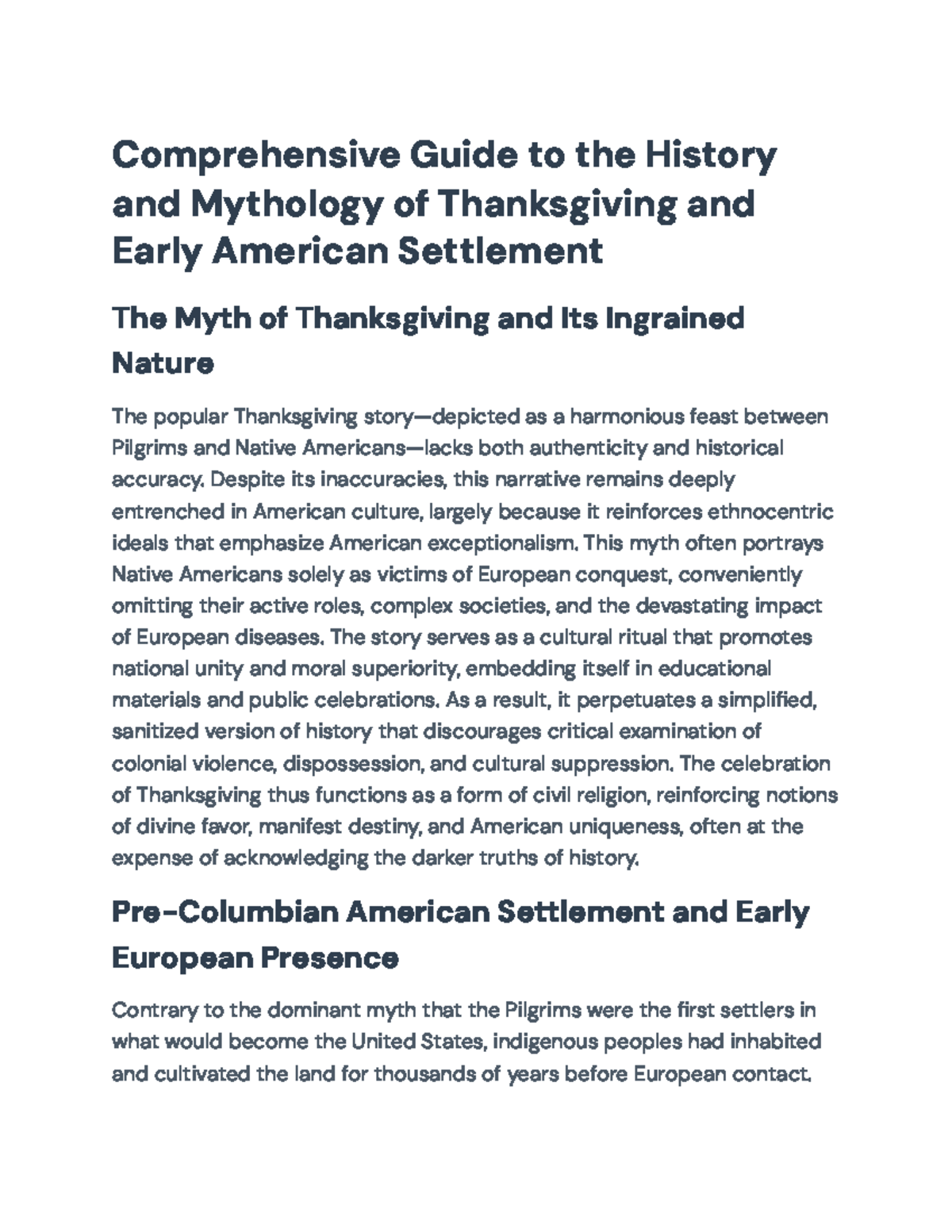 Comprehensive Analysis of Thanksgiving Myths and Early American History ...