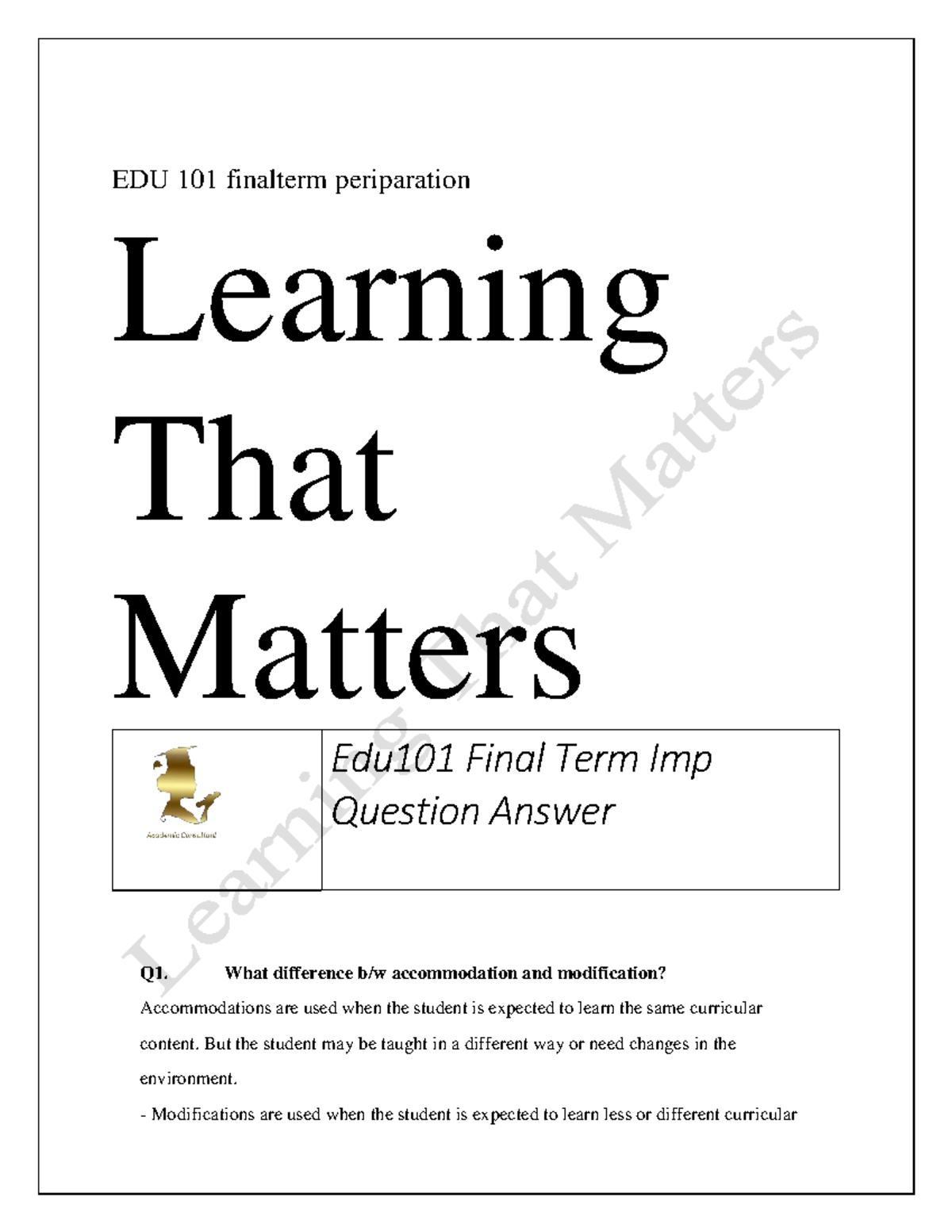 Edu101 Final Term Imp Question by LTM - EDU 101 finalterm periparation ...