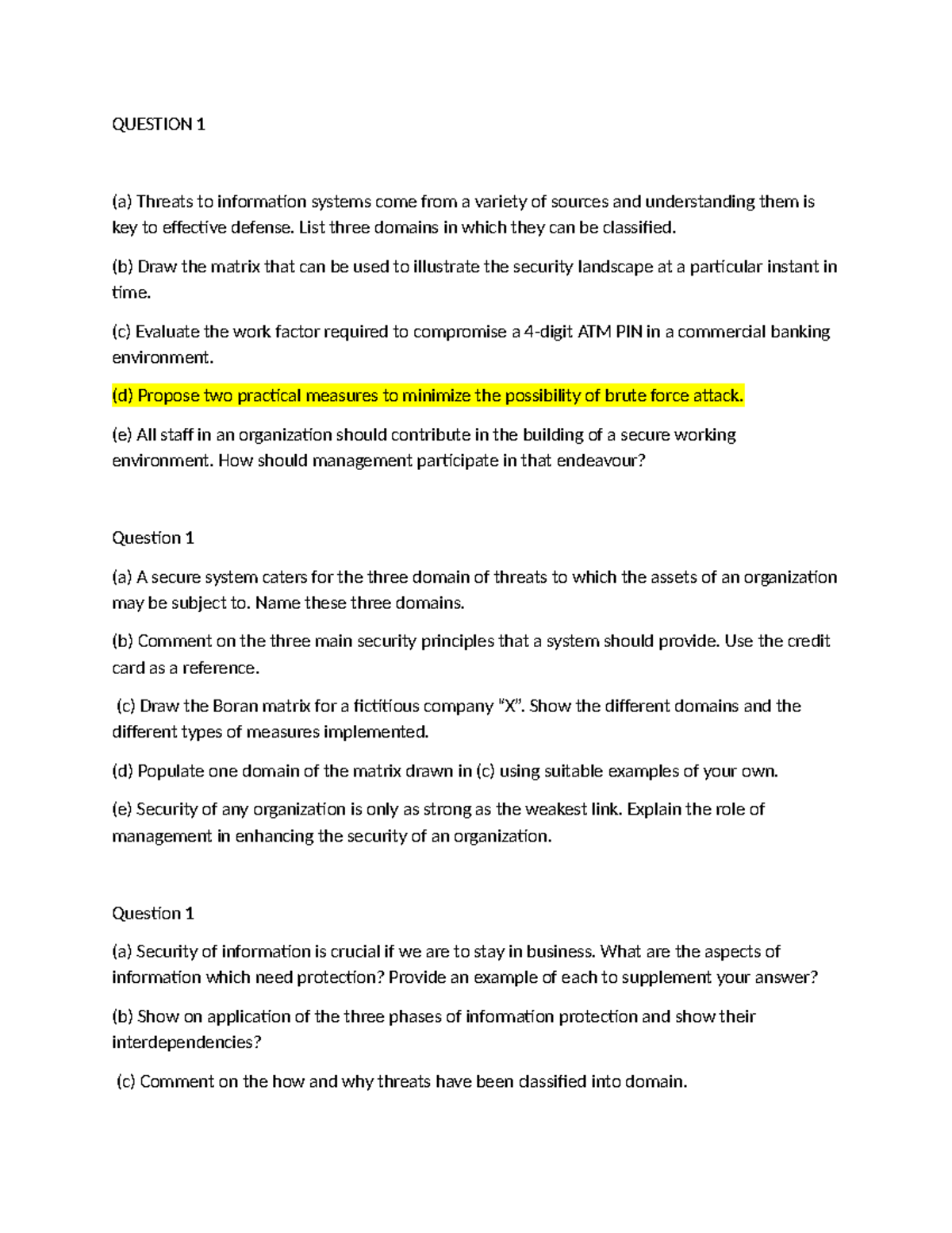 Security Questions for Course Code: INFO 101 - Final Exam Preparation ...