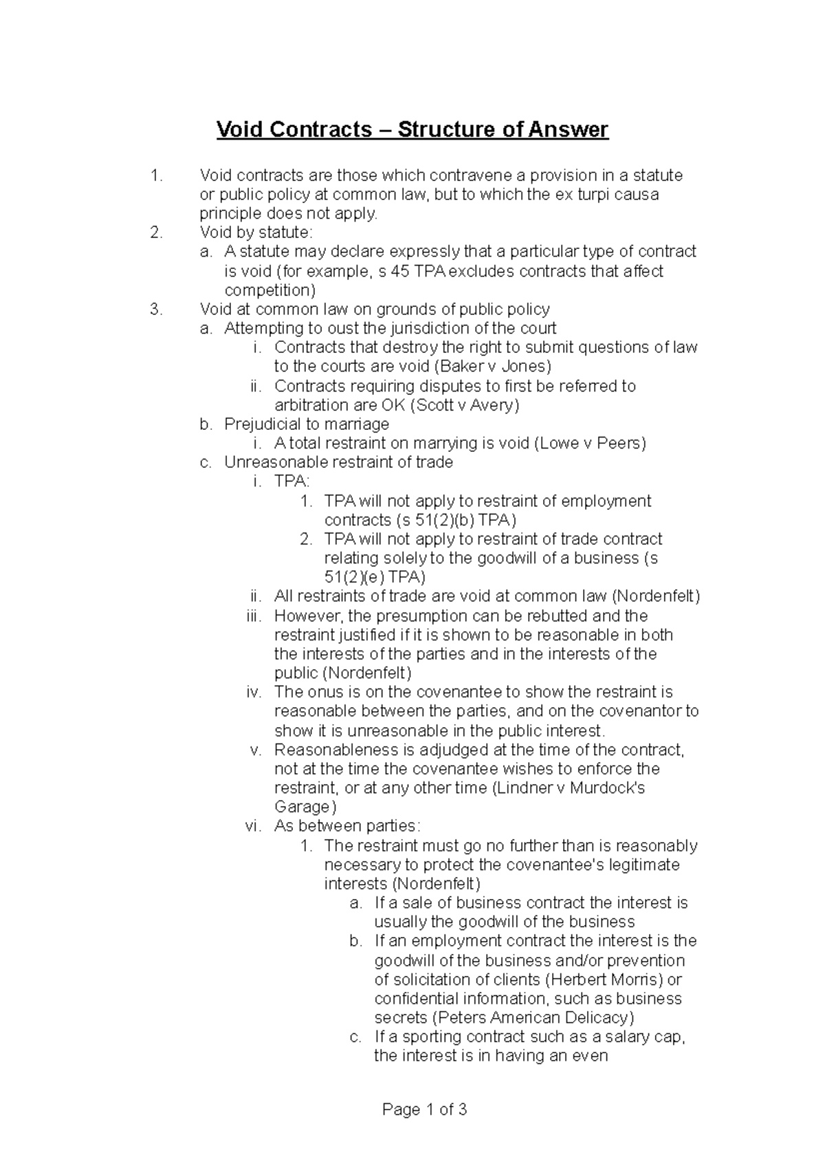 Void Contracts - NOTES - Void Contracts – Structure of Answer Void ...
