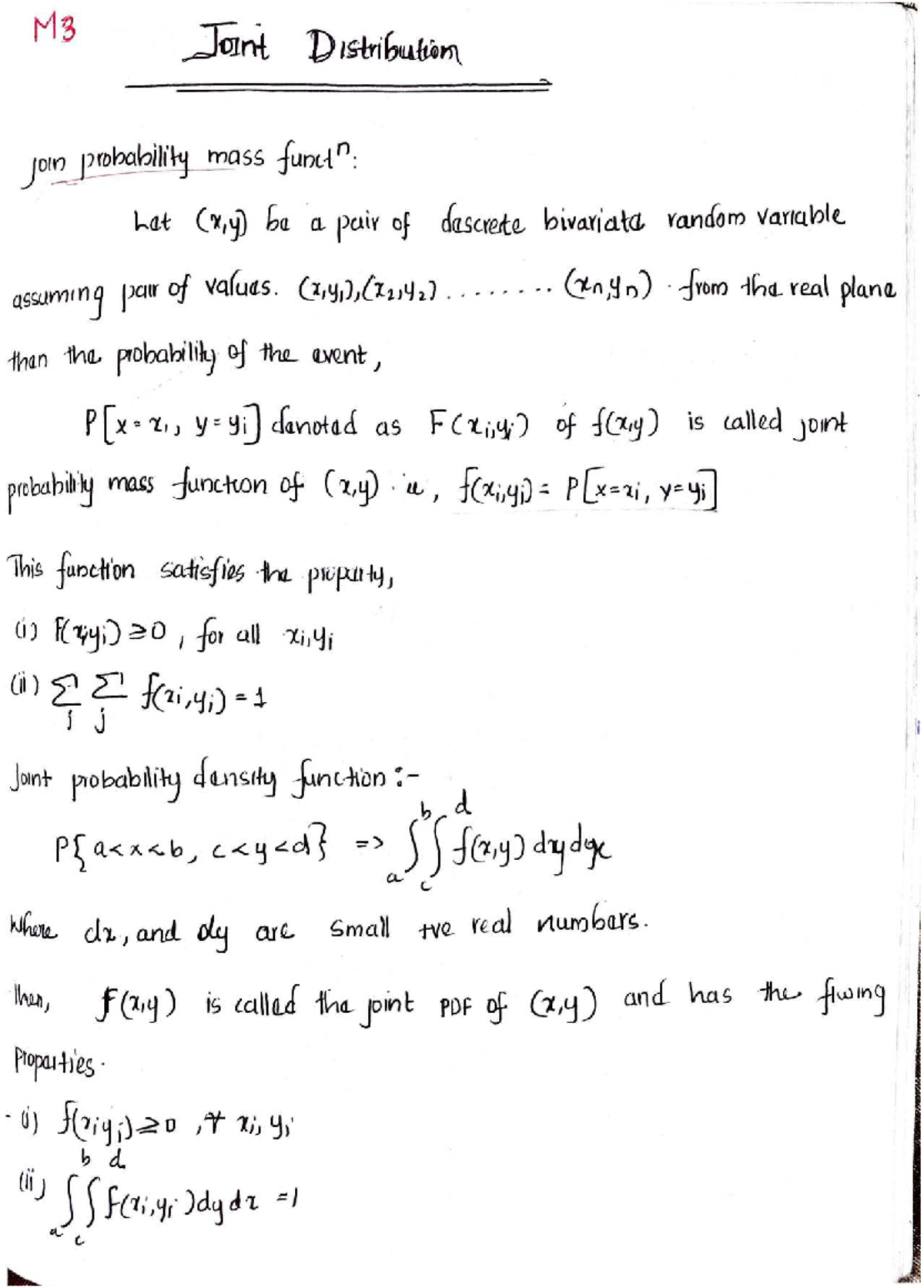 MS J01: Joint Probability Mass Function and Random Variables - Studocu