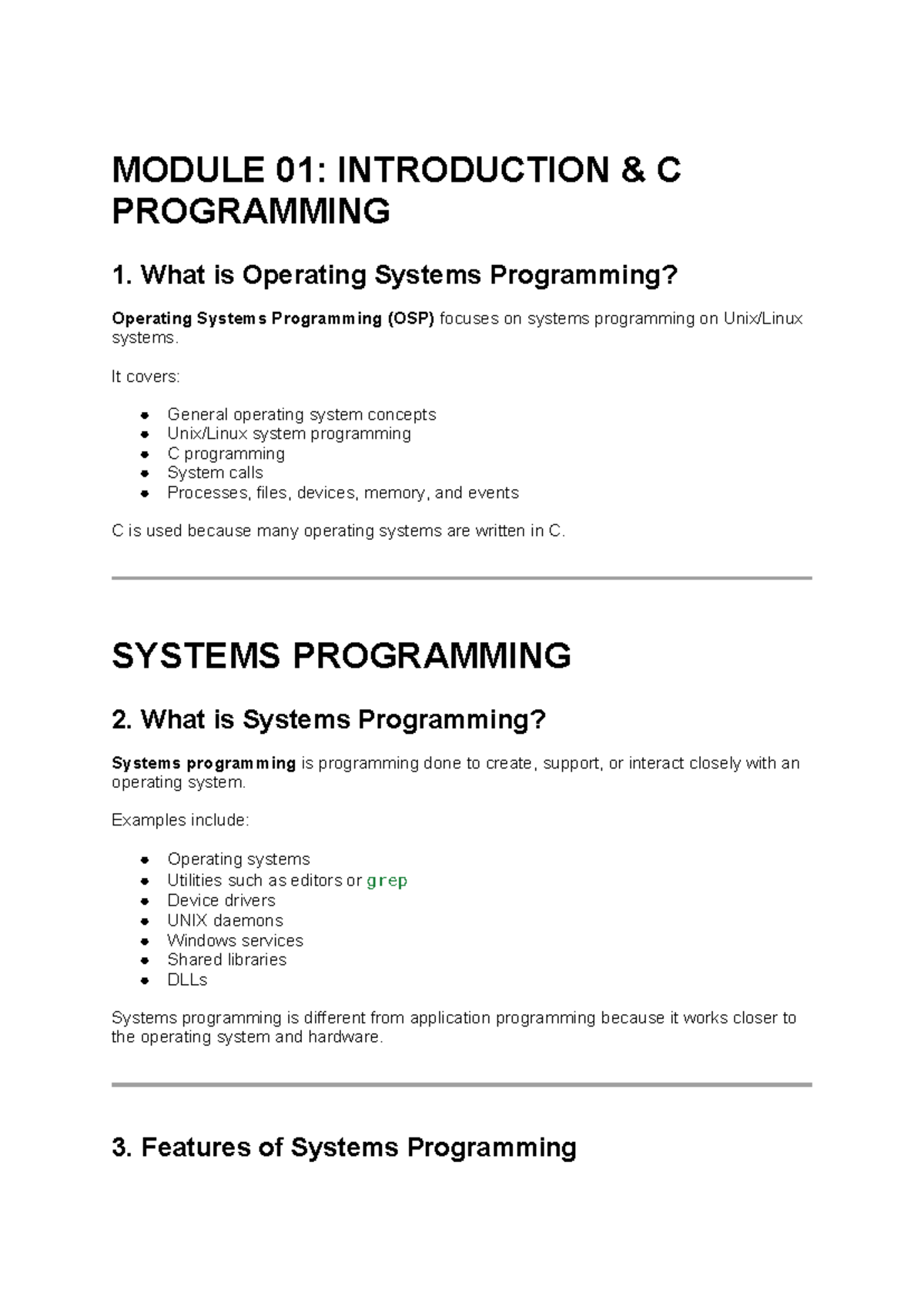 MODULE 01: INTRODUCTION TO C PROGRAMMING - OSP Notes - Studocu