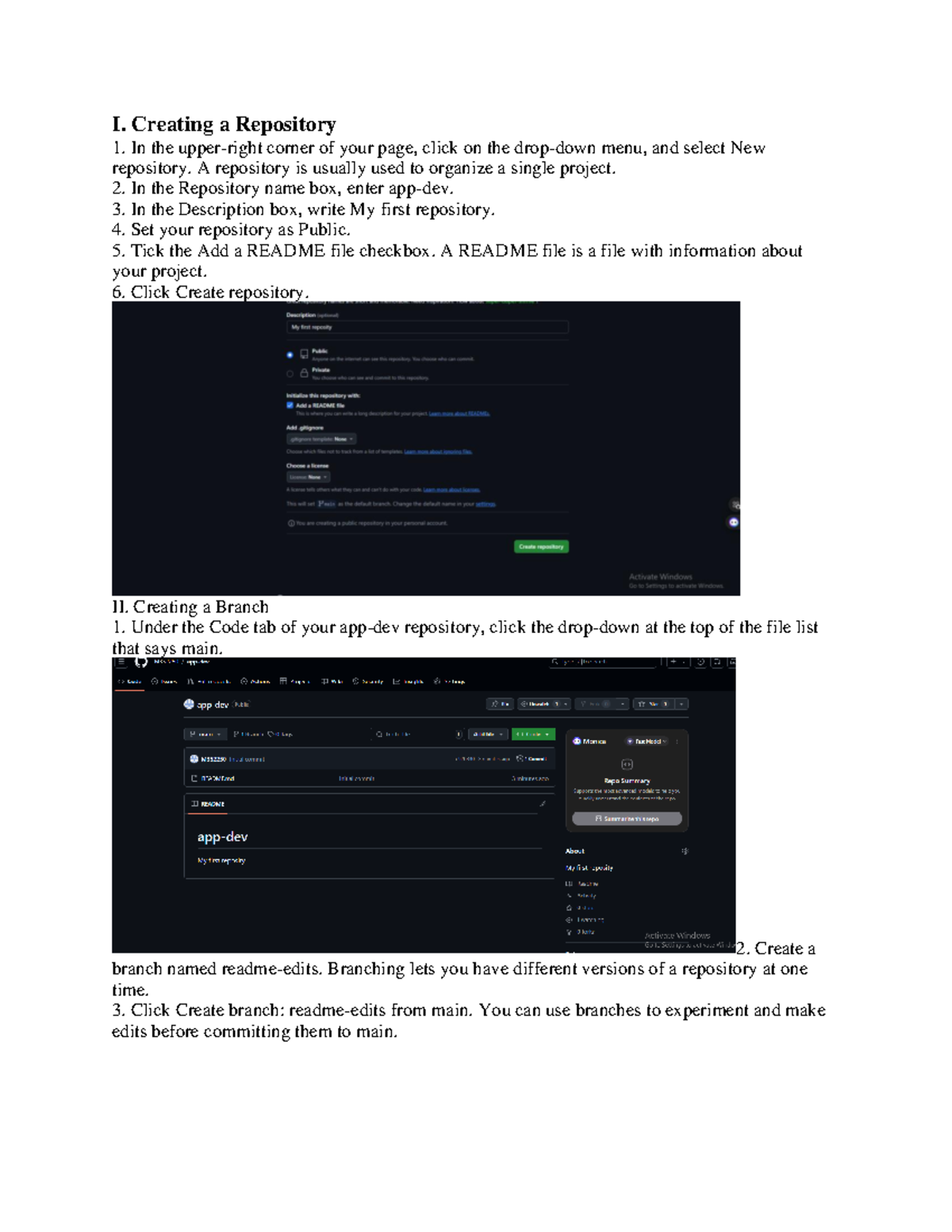 Application Dev & Emerging Tech: Creating Repositories & Branches - Studocu