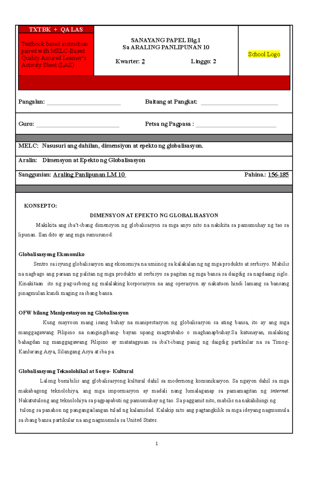 AP10 LAS week2 - Learning Activity Sheet in Araling Panlipunan 10 for ... AP10 LAS week2 - Learning Activity Sheet in Araling Panlipunan 10 for ...