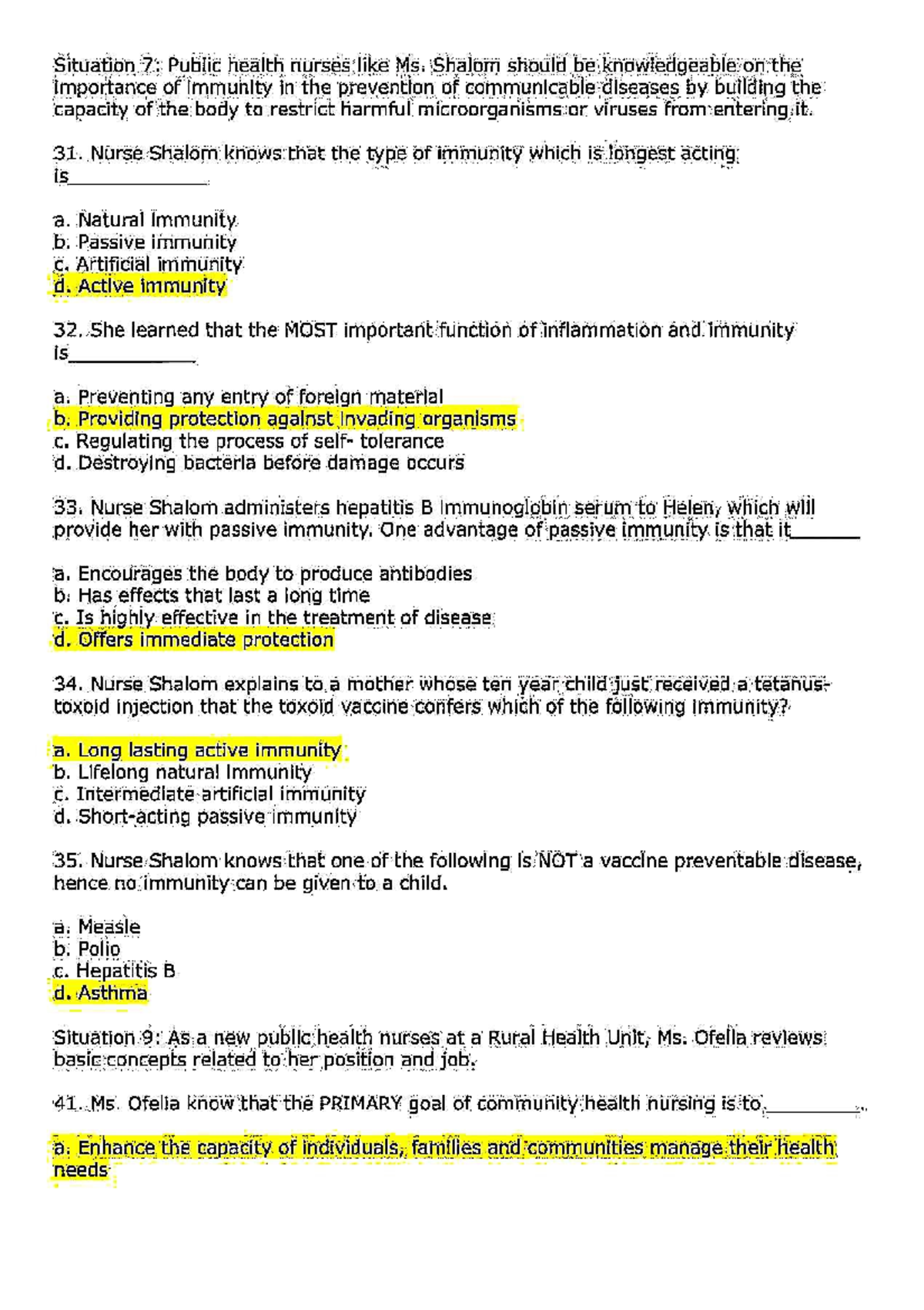 Quiz365 7: Immunity and Communicable Diseases in Nursing - Studocu