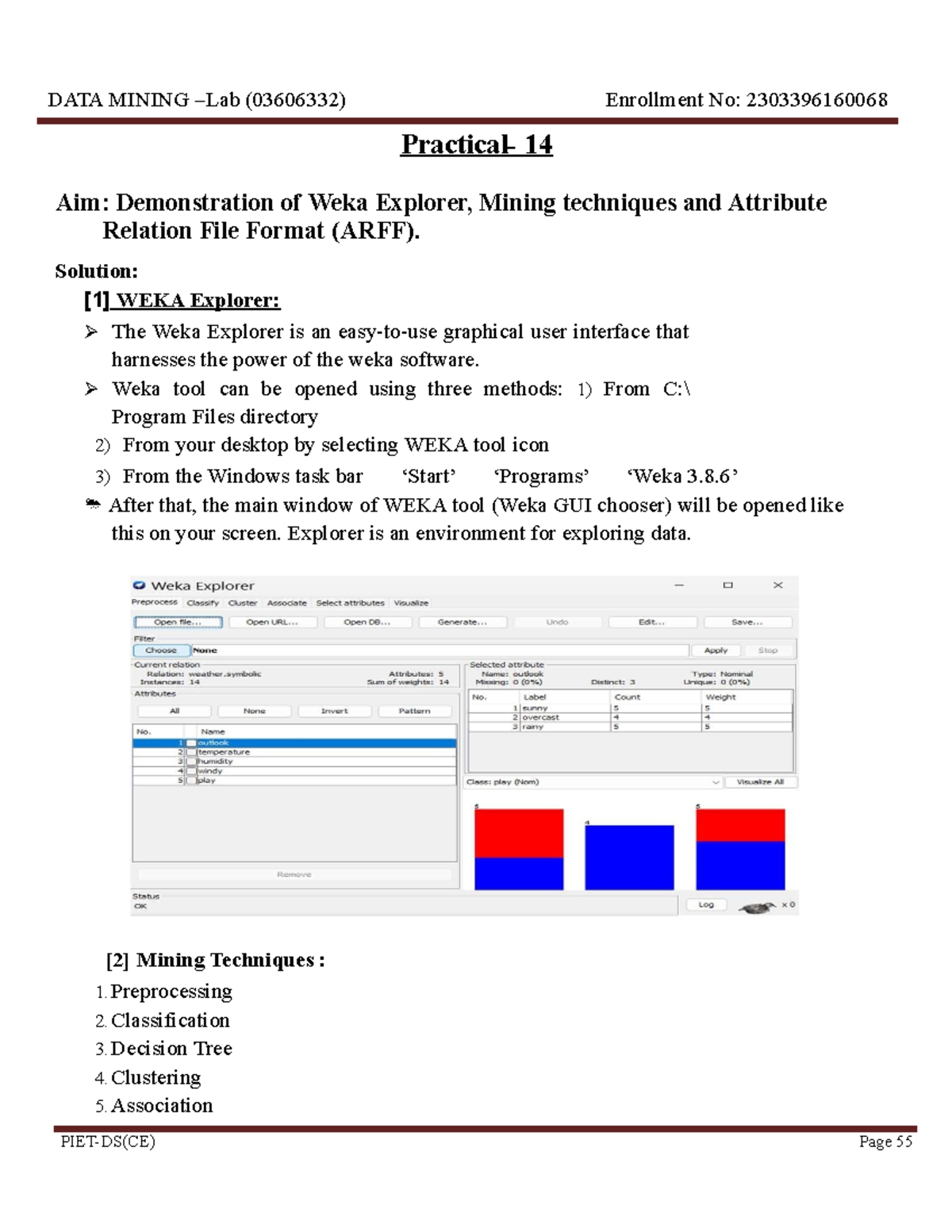 DATA MINING (03606332) Weka Explorer & Mining Techniques Guide - Studocu