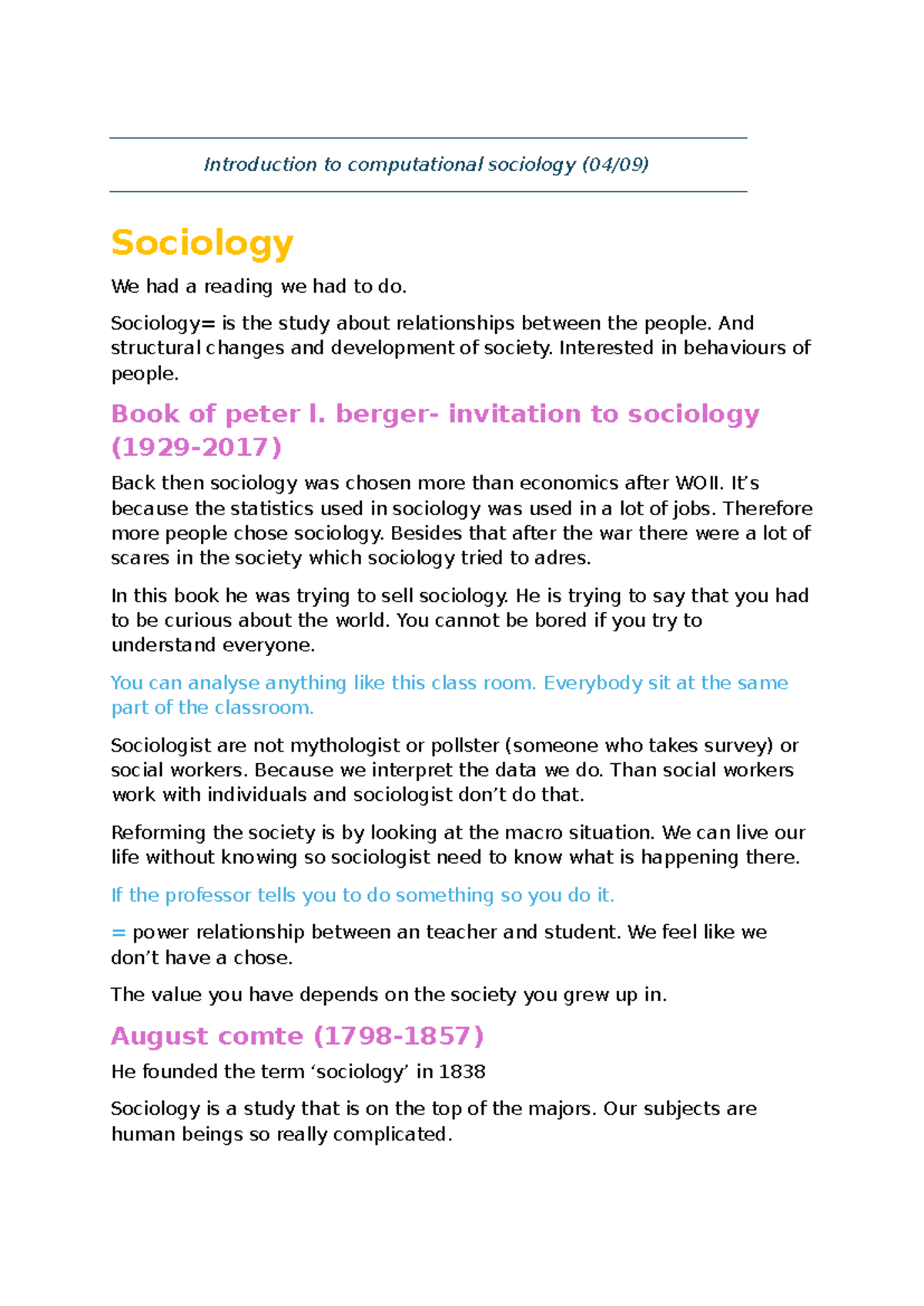 Sociology 101: Intro to Computational Sociology Insights - Studocu