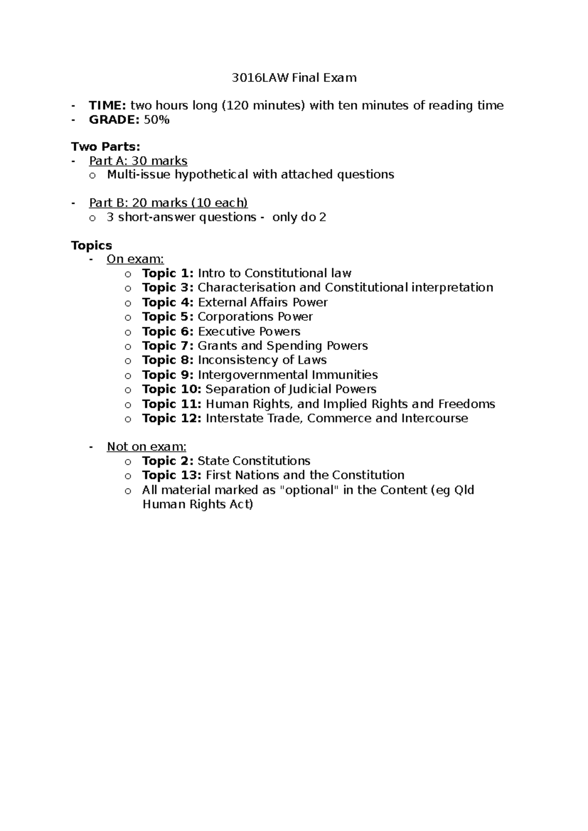 3016LAW Final Exam Guide: Key Topics & Structure Overview - Studocu