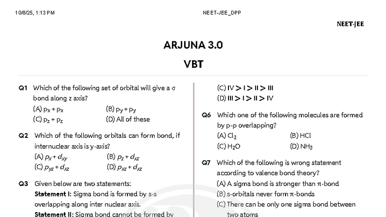VBT Questions for NEET Preparation - Master NCERT with PW Books - Studocu