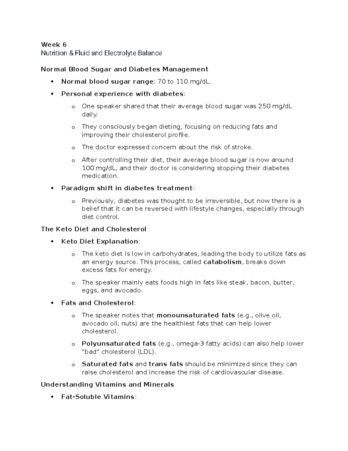 Week 6 Lecture Notes: Nutrition, Diabetes Management & Fluid Balance ...
