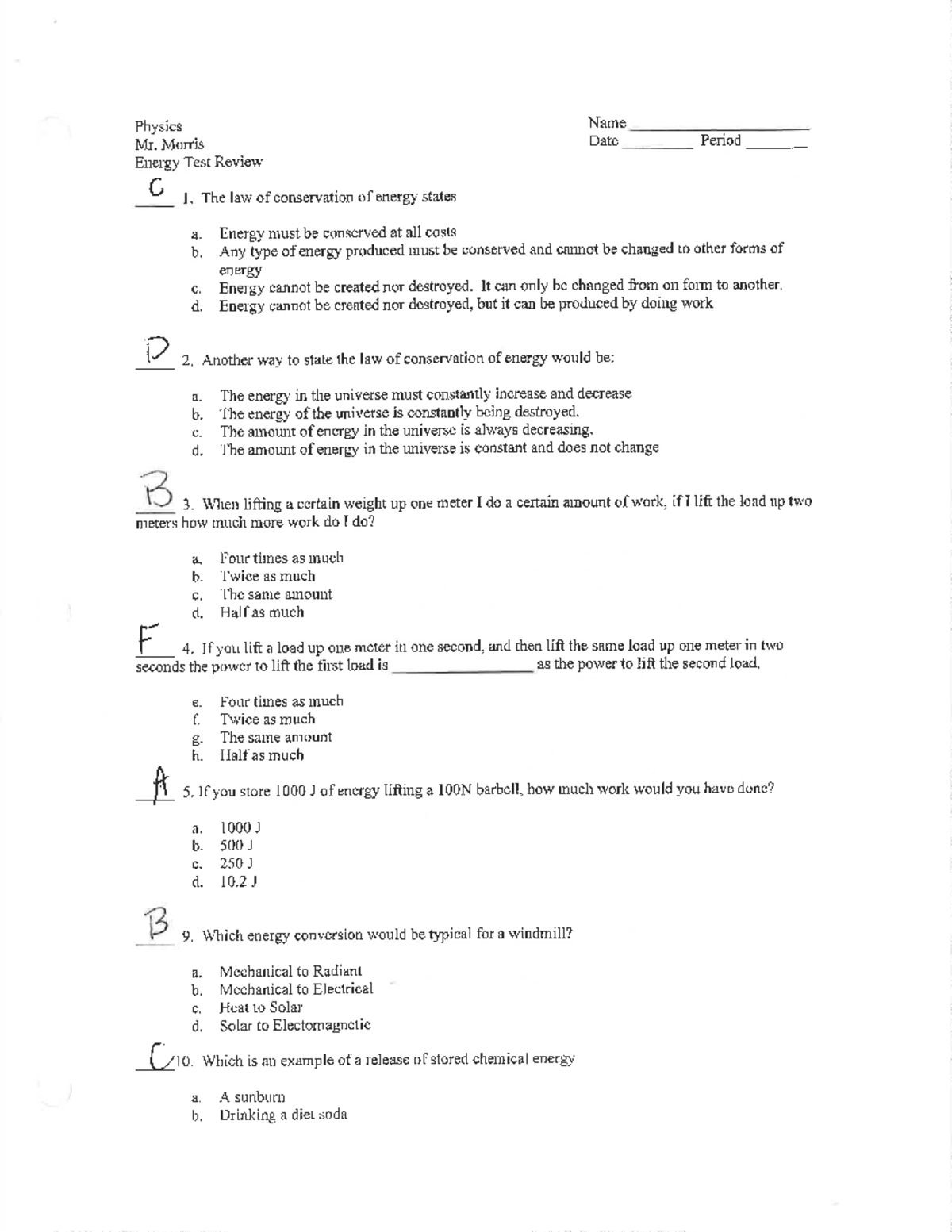Energy Test Review Answers: Key Concepts and Solutions - Studocu