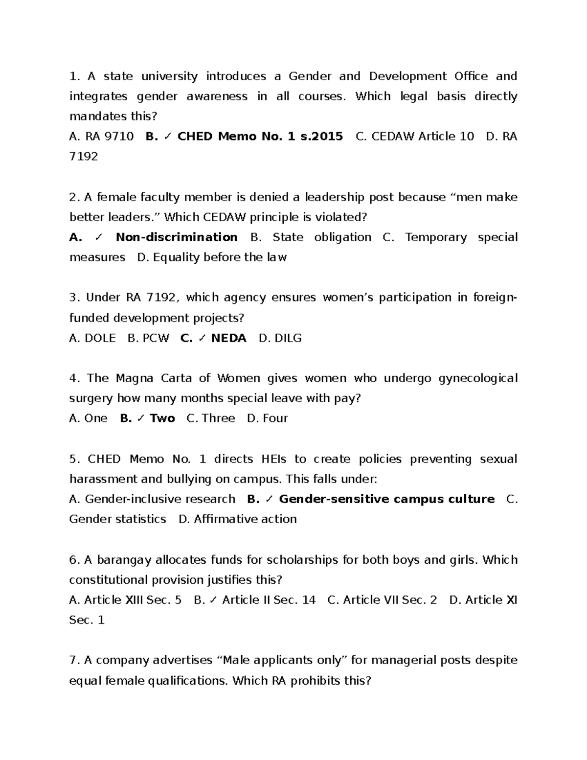 Sample Exam: Gender and Development (GAD) Concepts and Legal Frameworks ...