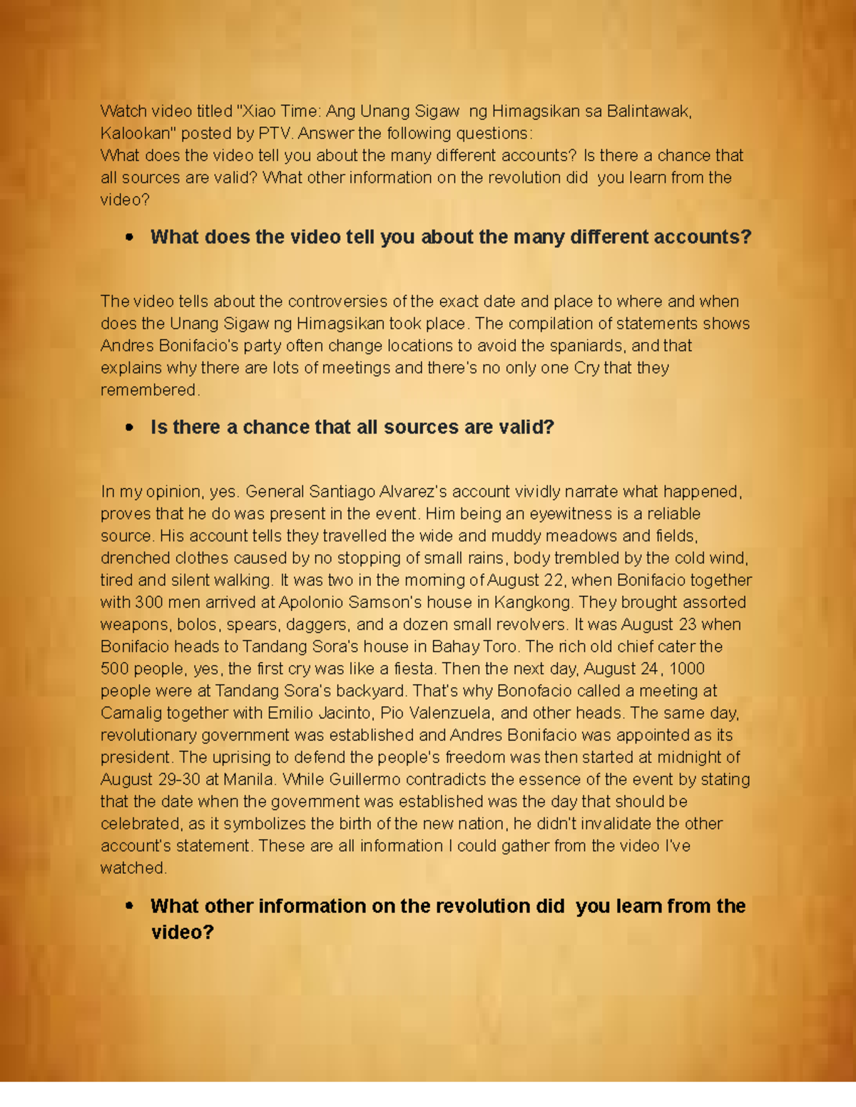 RPH M9 Assignment - Readings in Philippine History - Watch video titled ...