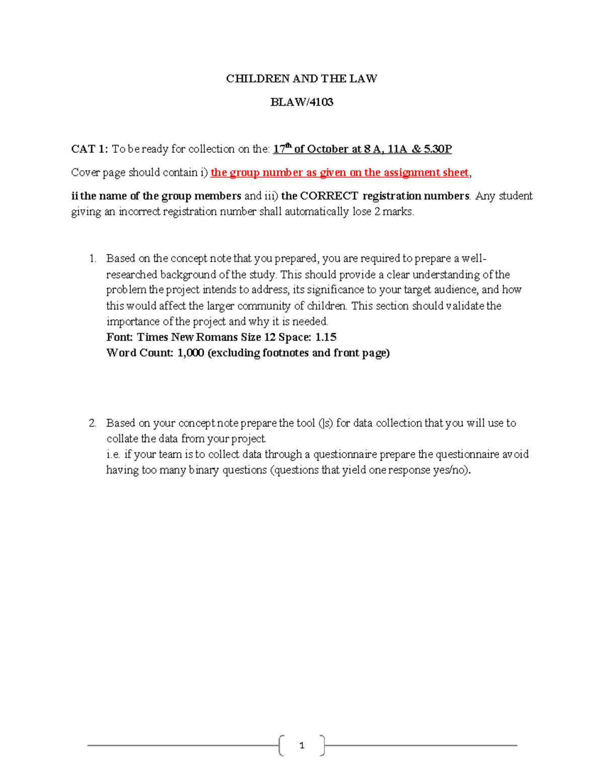 Children and the Law CAT 1: Project Background and Data Collection ...