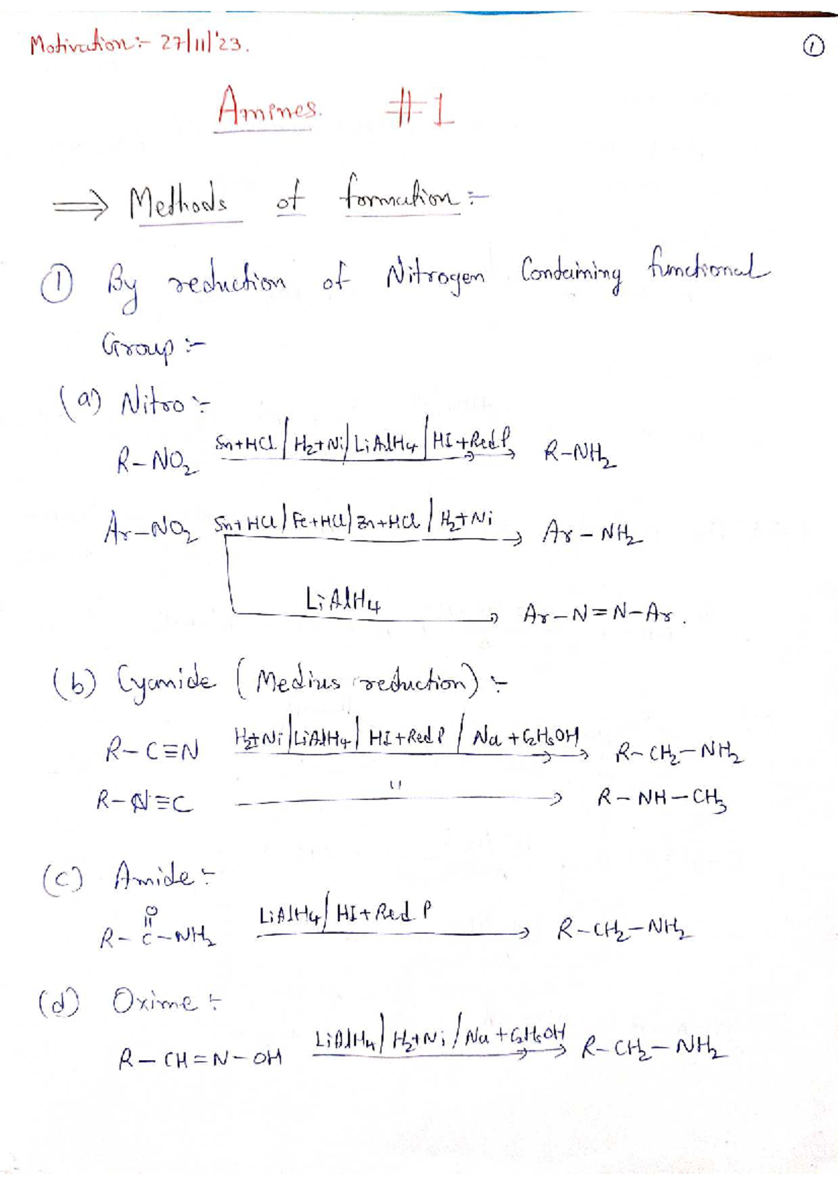 Amines: Methods of Reduction and Reactions (Chem 101) - Studocu