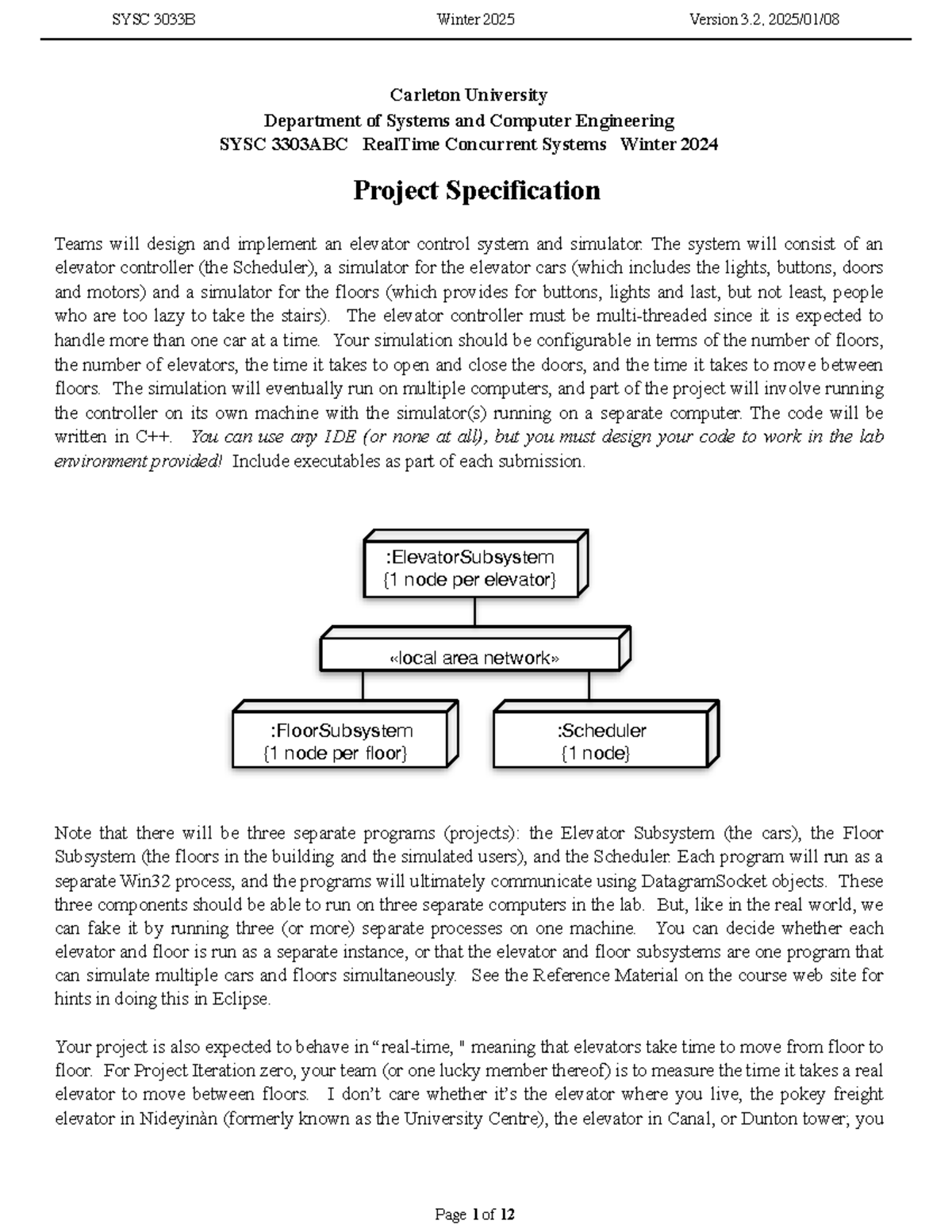 SYSC 3303B W24 Elevator Control System Project Specification - Studocu